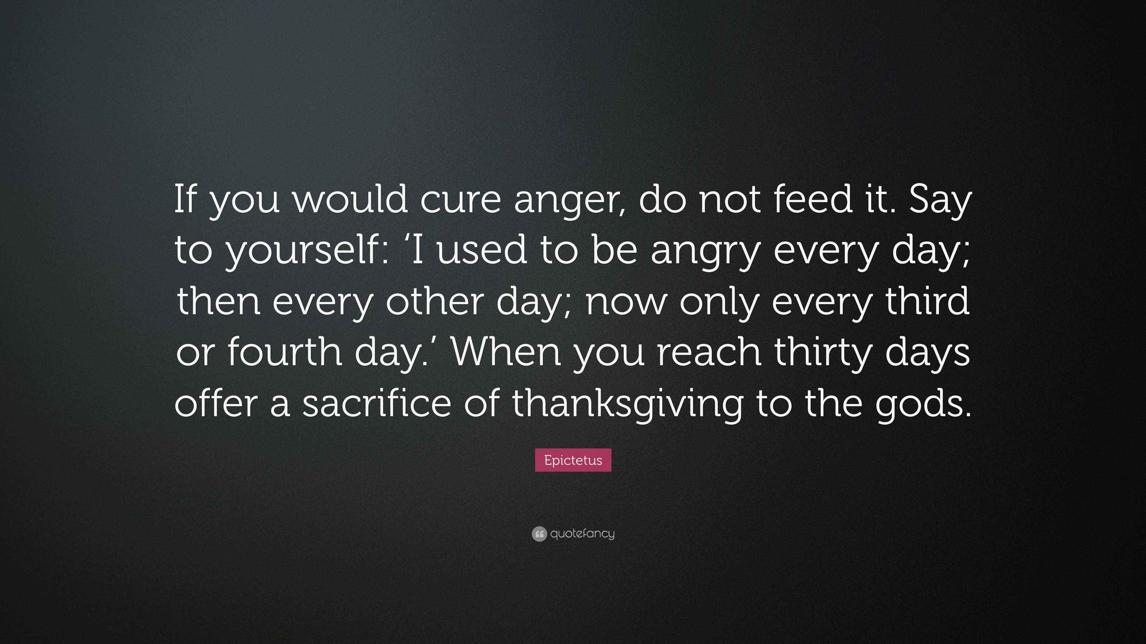 Epictetus Quote: “If you would cure anger, do not feed it. Say to ...