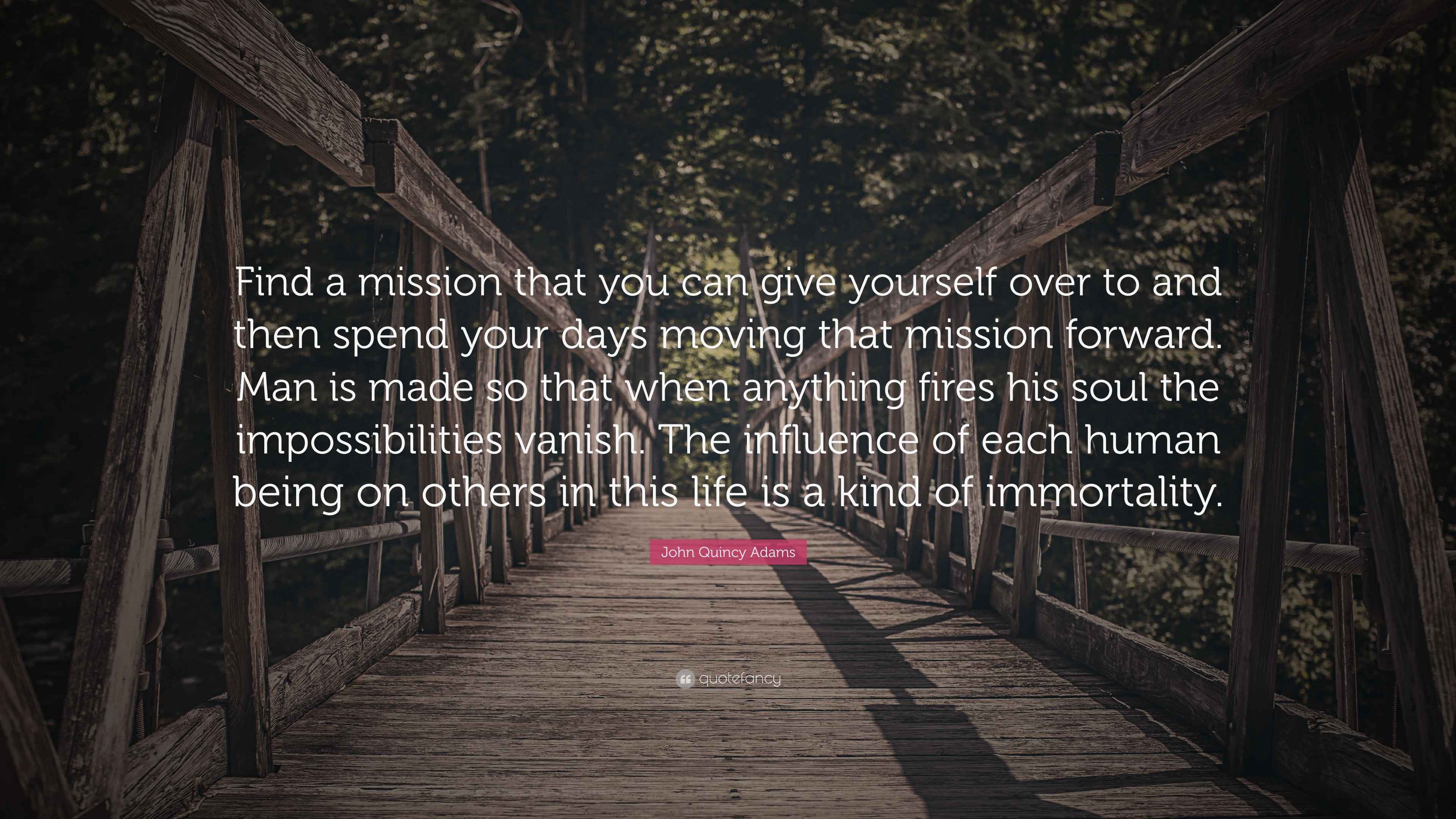 John Quincy Adams Quote: “Find a mission that you can give yourself ...