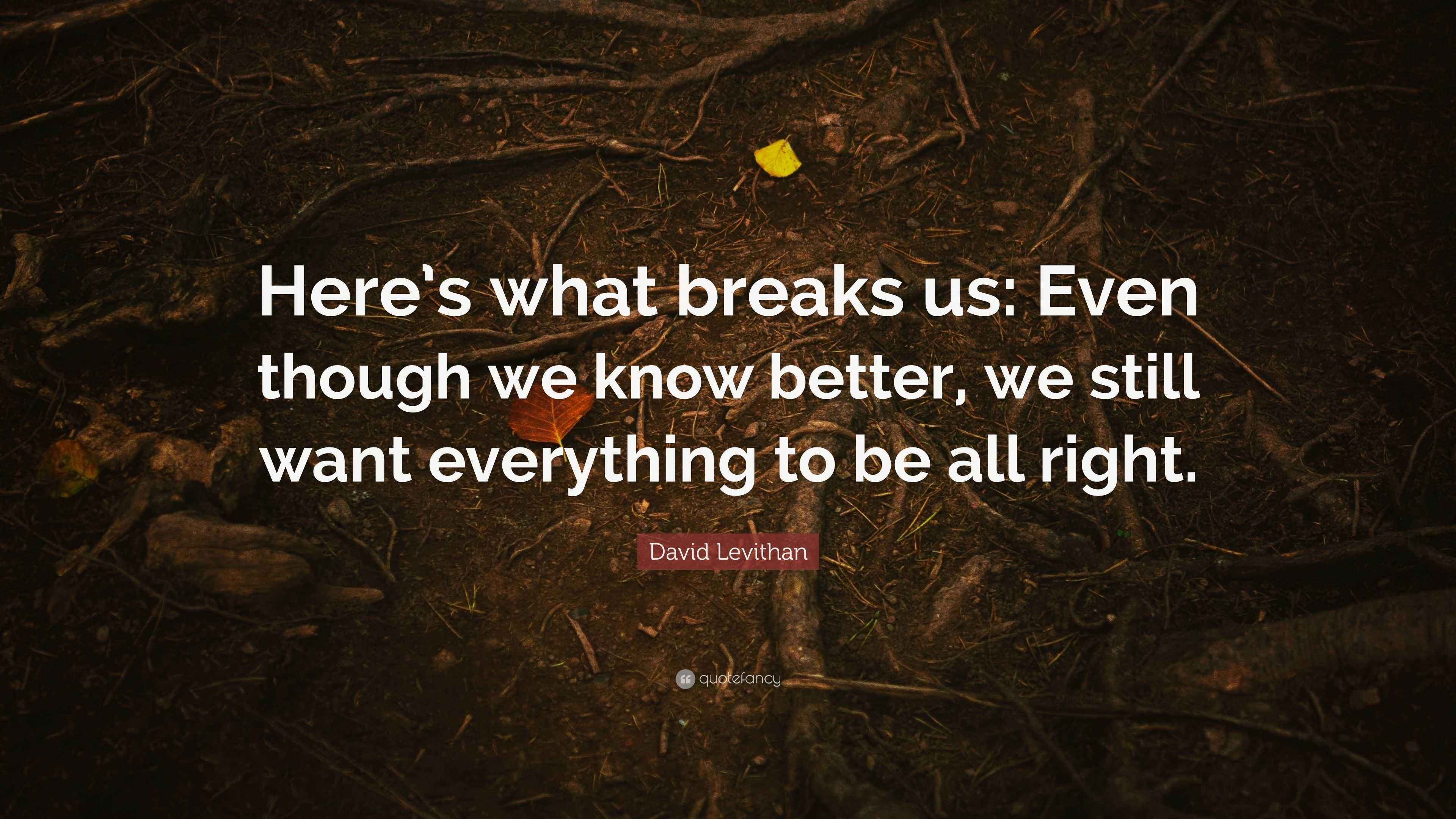 David Levithan Quote: “Here’s what breaks us: Even though we know ...