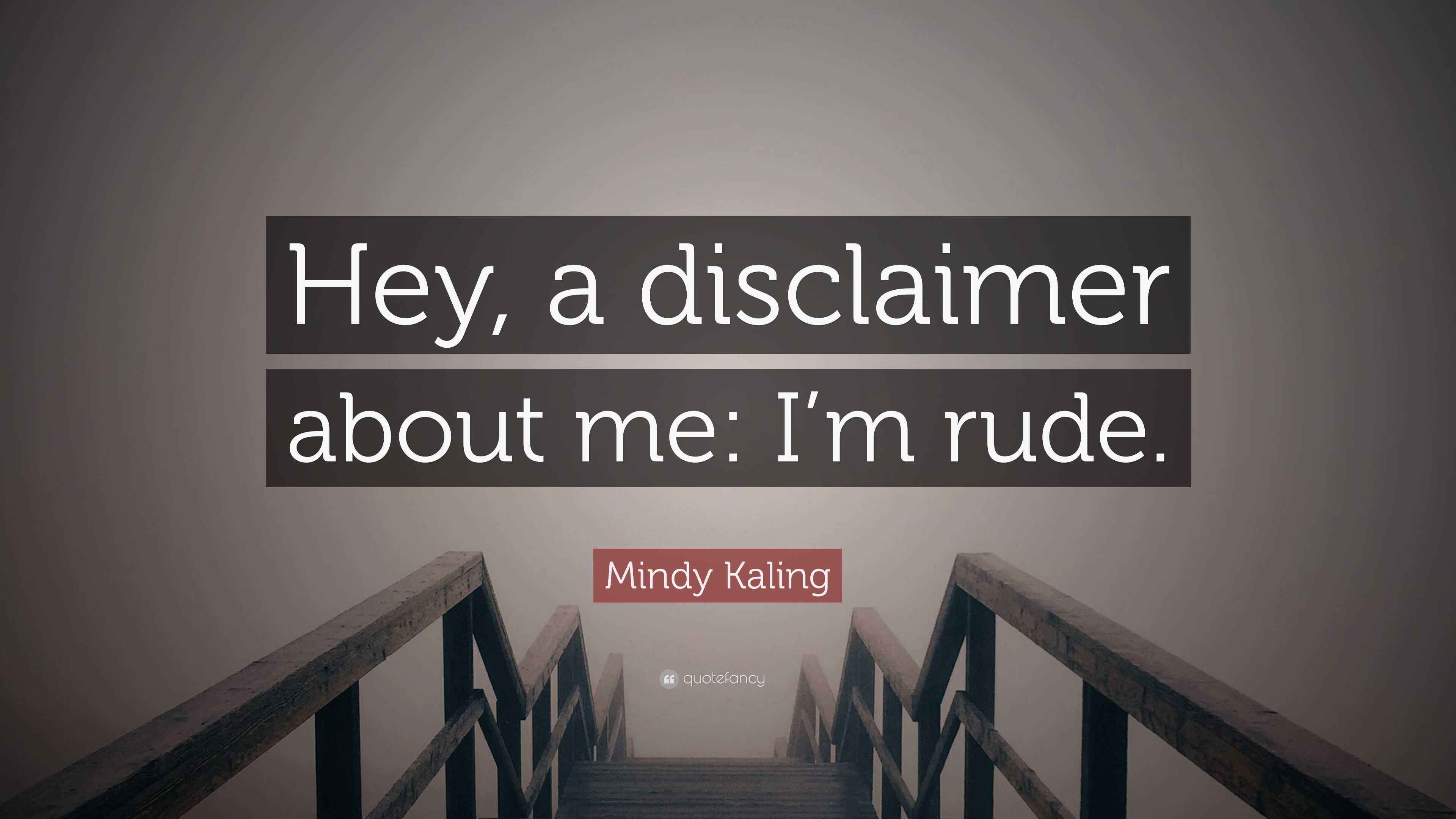 Mindy Kaling Quote: “Hey, a disclaimer about me: I’m rude.”