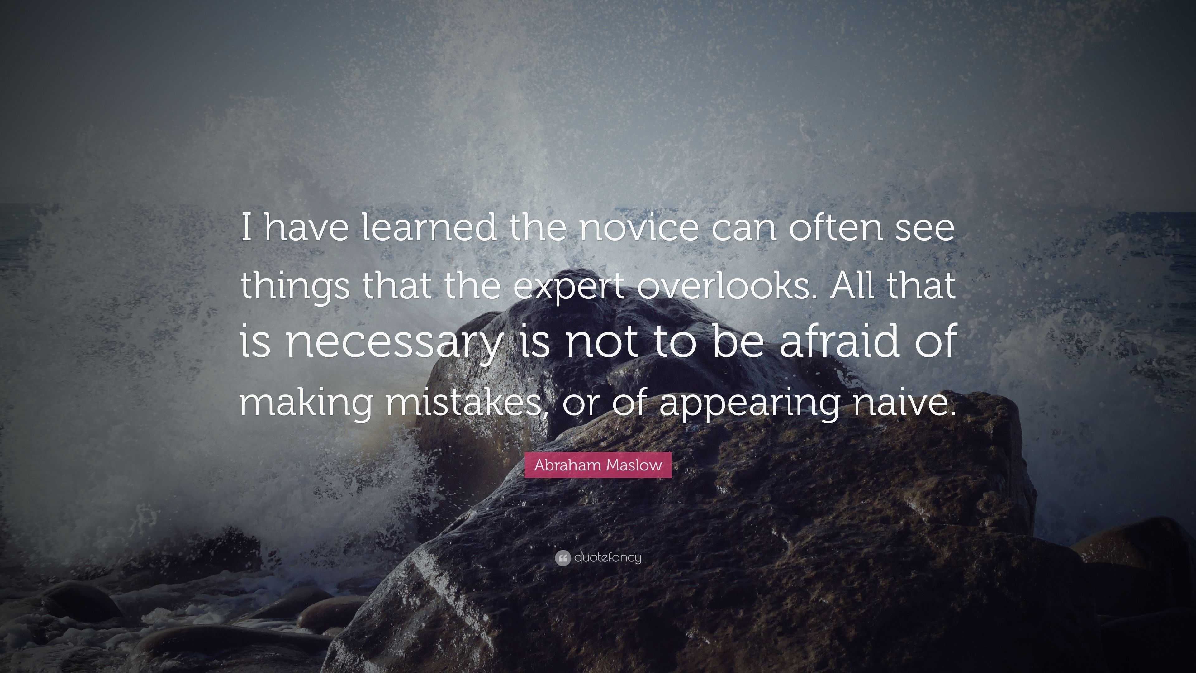 Abraham Maslow Quote: “I have learned the novice can often see things ...