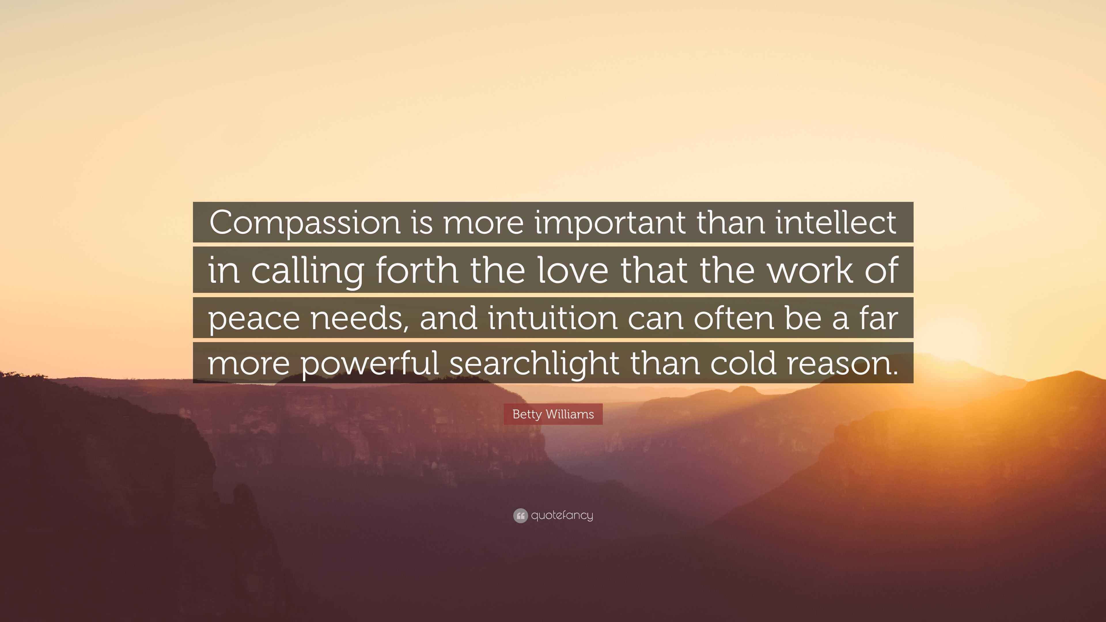 Betty Williams Quote: “Compassion is more important than intellect in ...