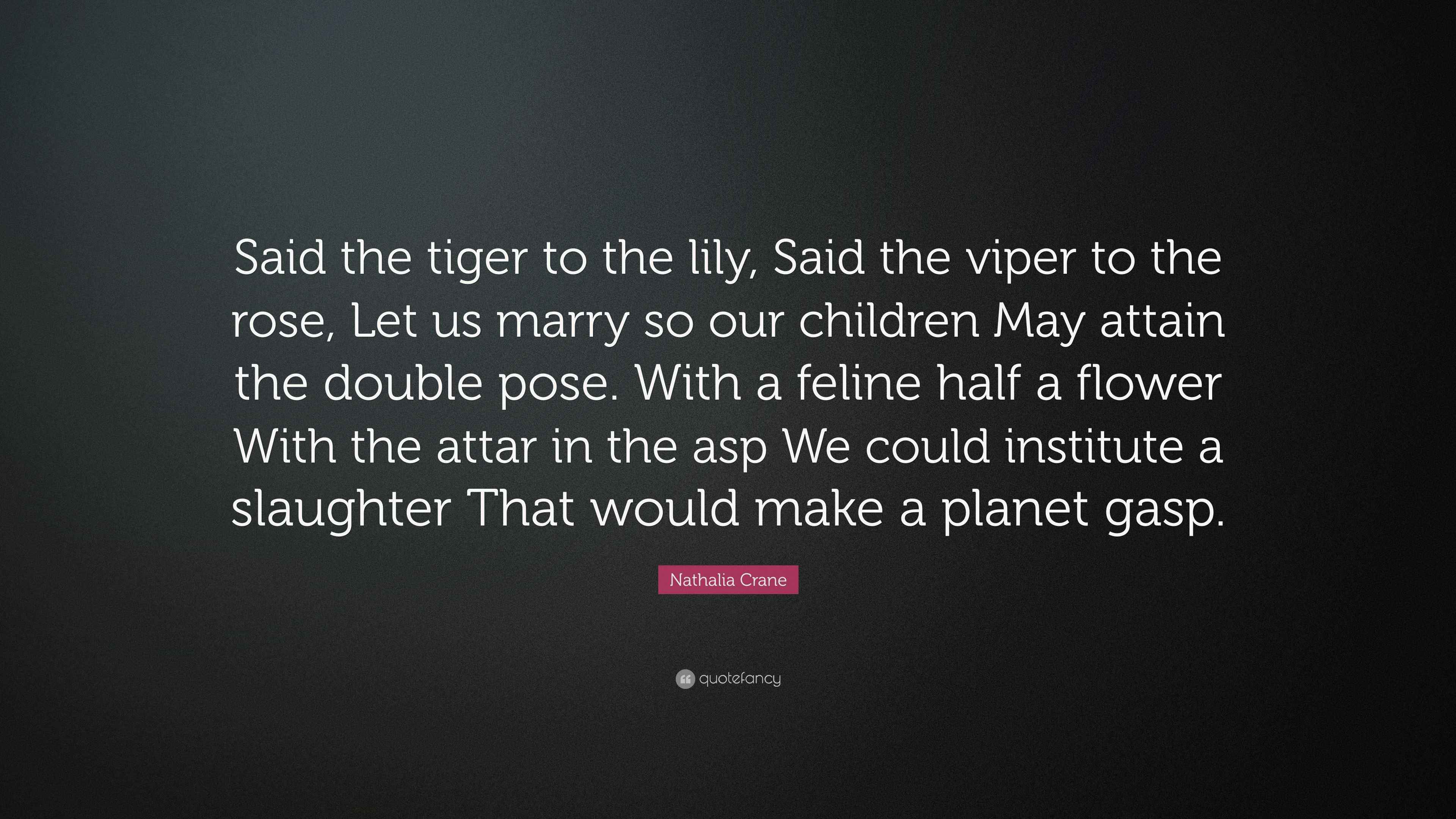Nathalia Crane Quote: “Said the tiger to the lily, Said the viper to ...