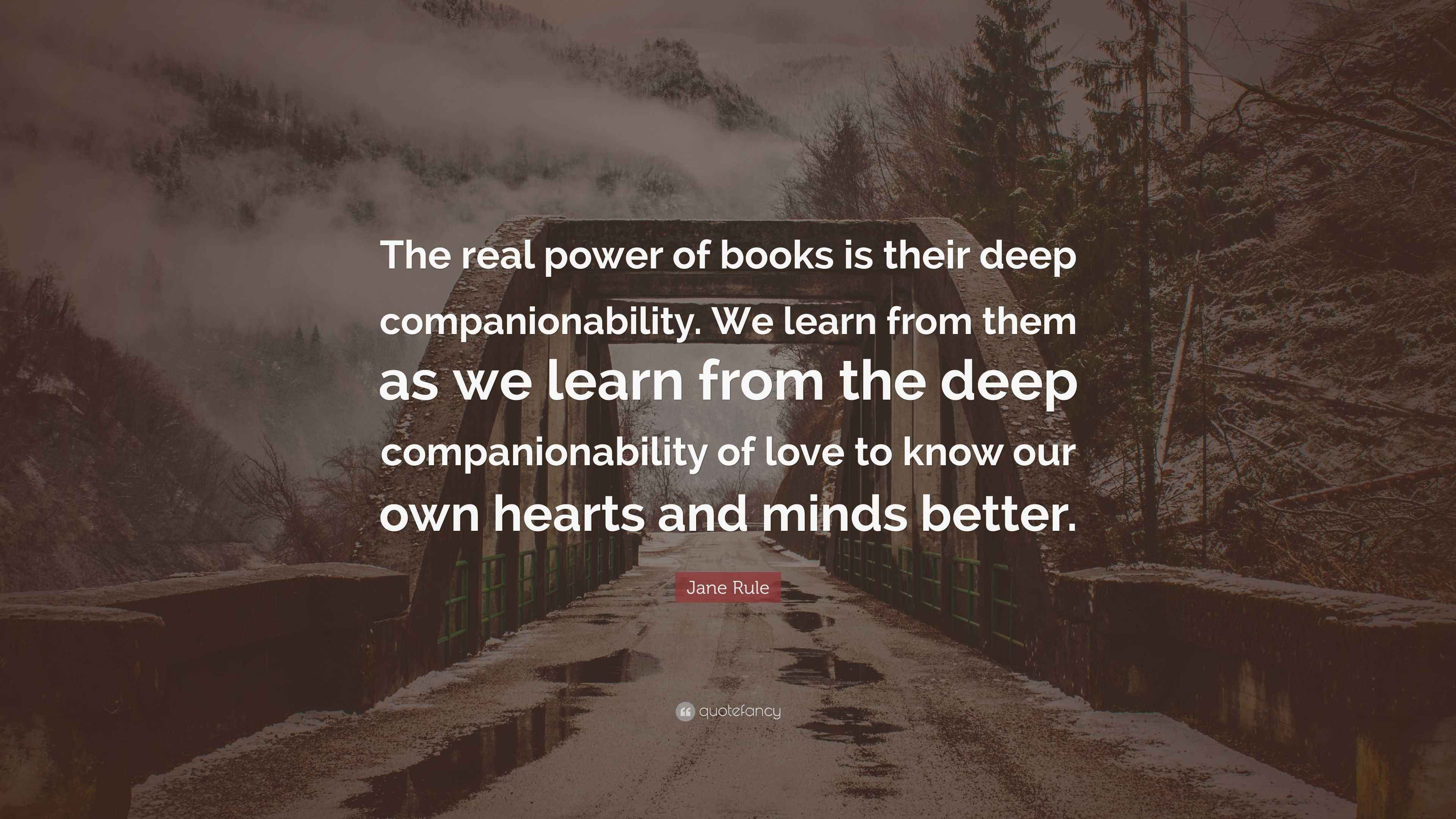 Jane Rule Quote: “The real power of books is their deep ...