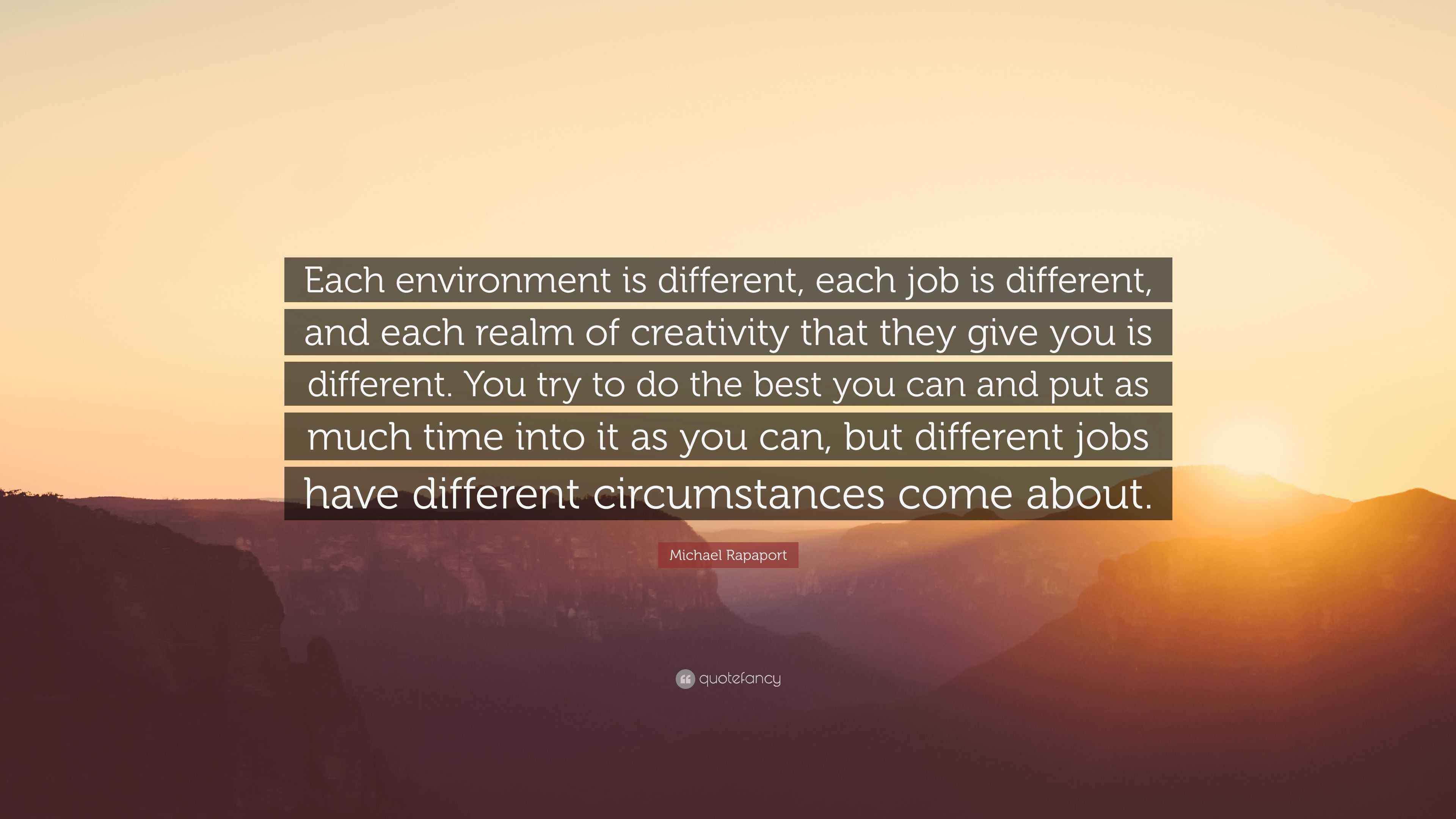 Michael Rapaport Quote: “Each environment is different, each job is ...