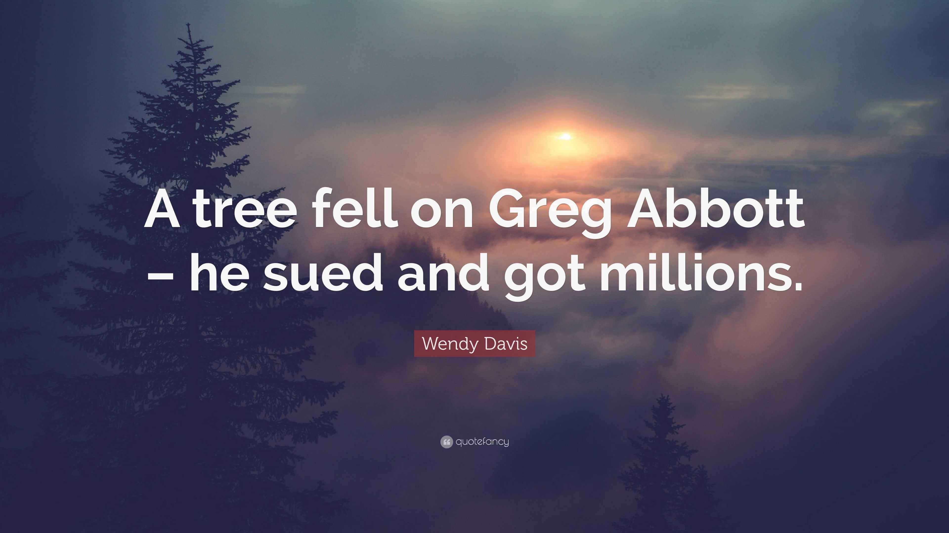 Wendy Davis Quote: “A tree fell on Greg Abbott – he sued and got millions.”