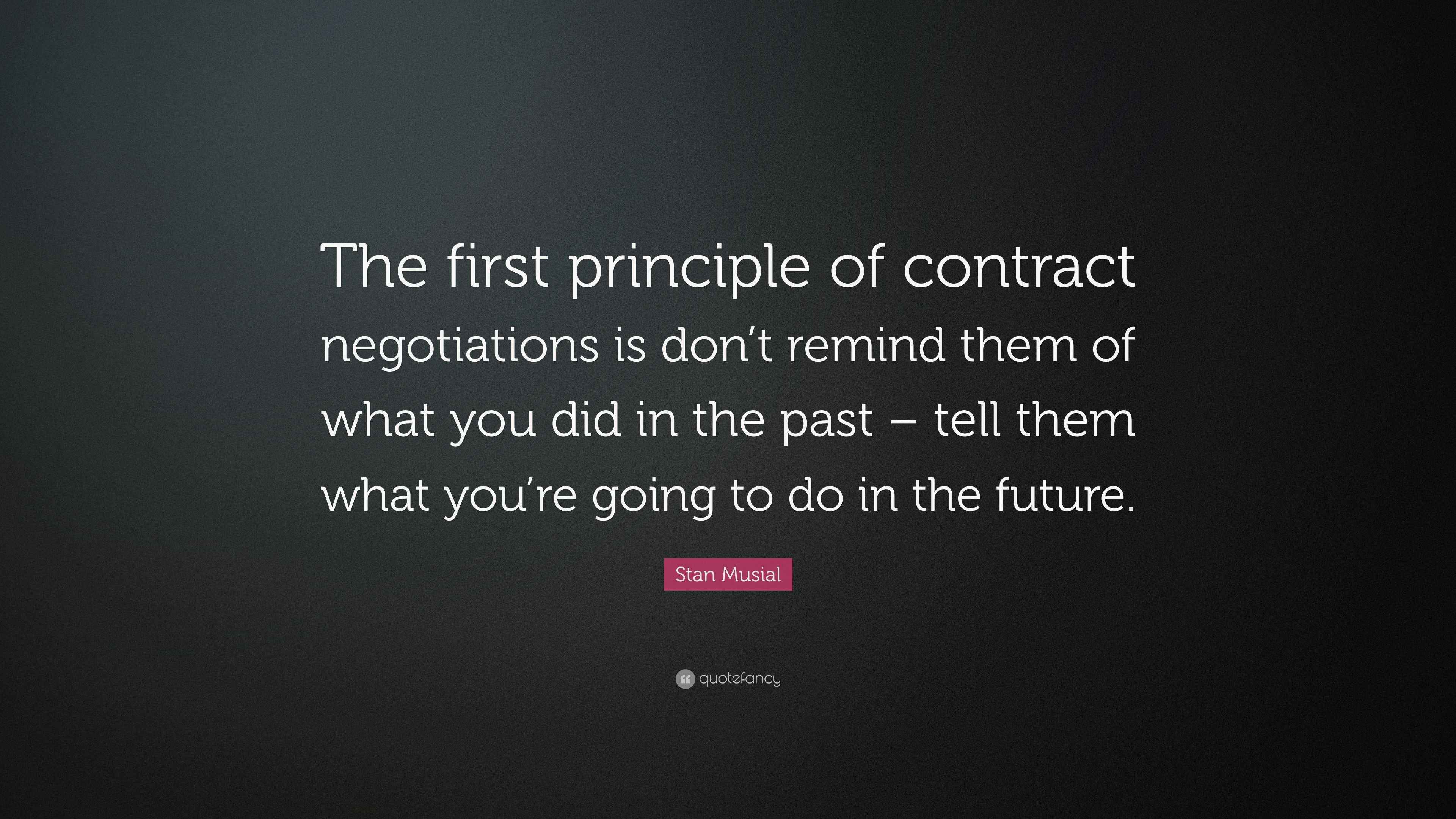 Stan Musial Quote: “The first principle of contract negotiations is don ...
