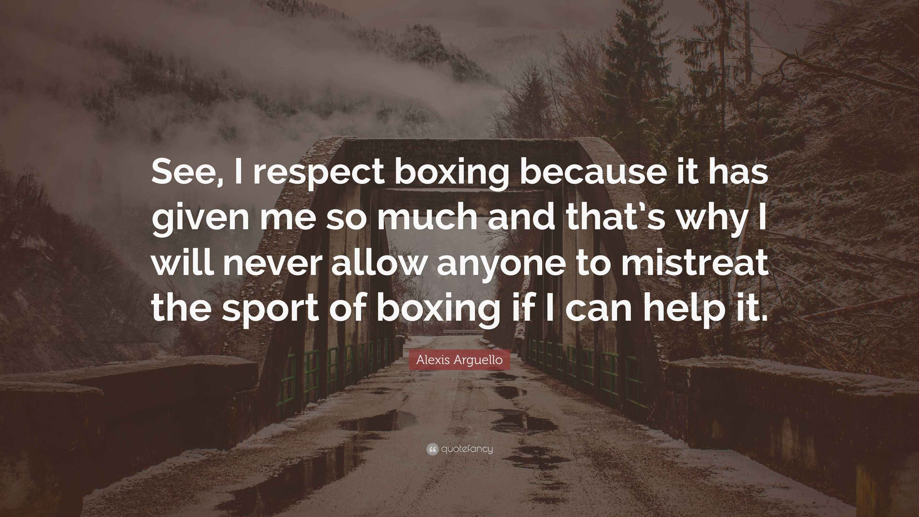 Alexis Arguello Quote: “See, I respect boxing because it has given me ...