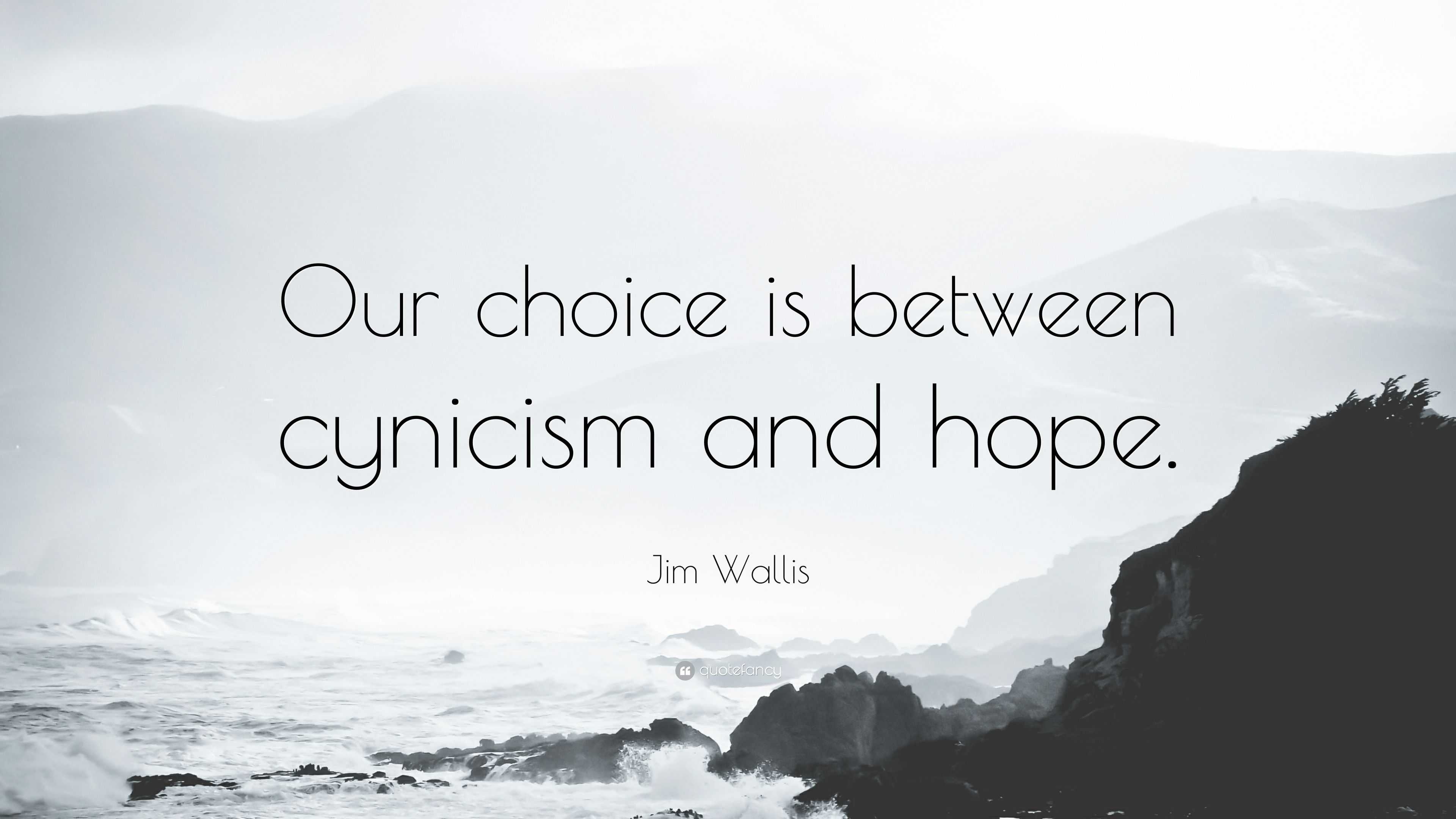 Jim Wallis Quote: “Our choice is between cynicism and hope.”