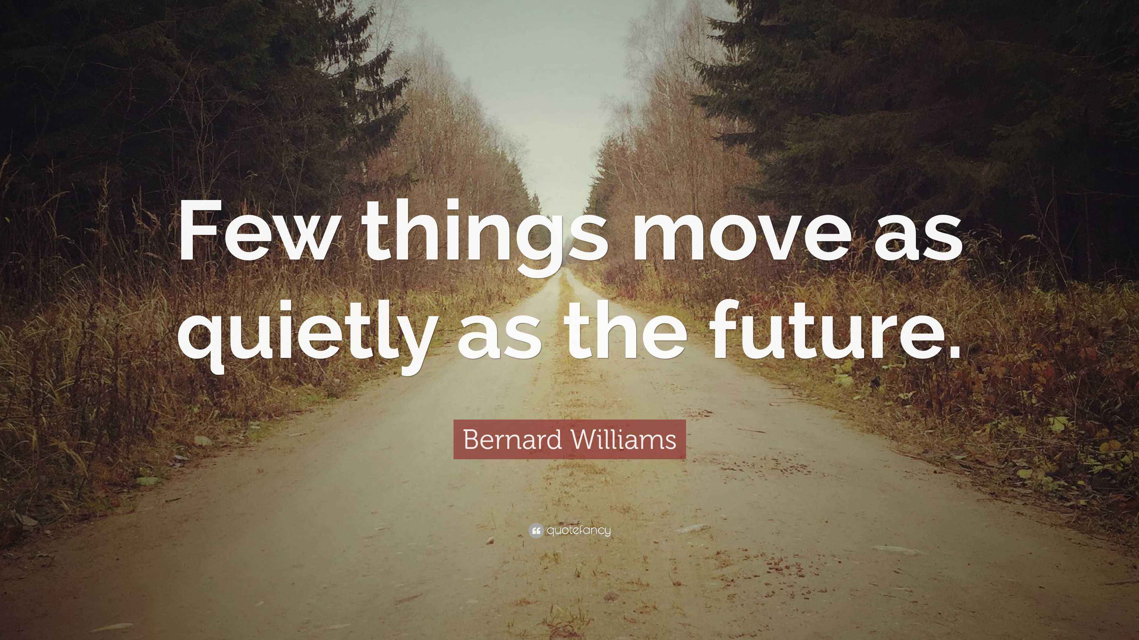 Bernard Williams Quote: “Few things move as quietly as the future.”