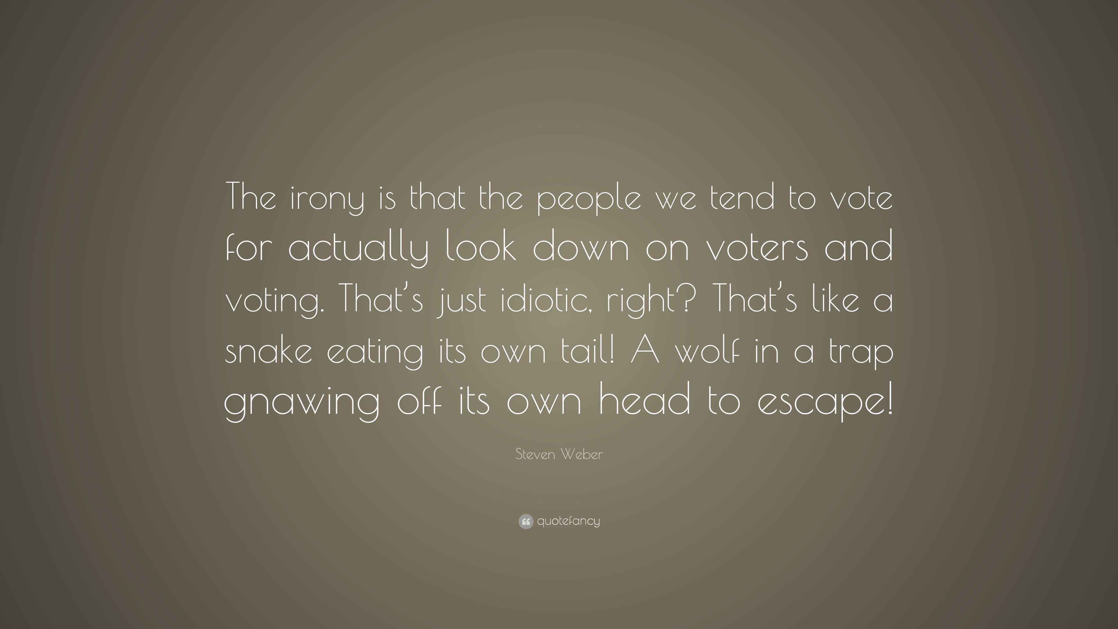 Steven Weber Quote: “The irony is that the people we tend to vote for ...