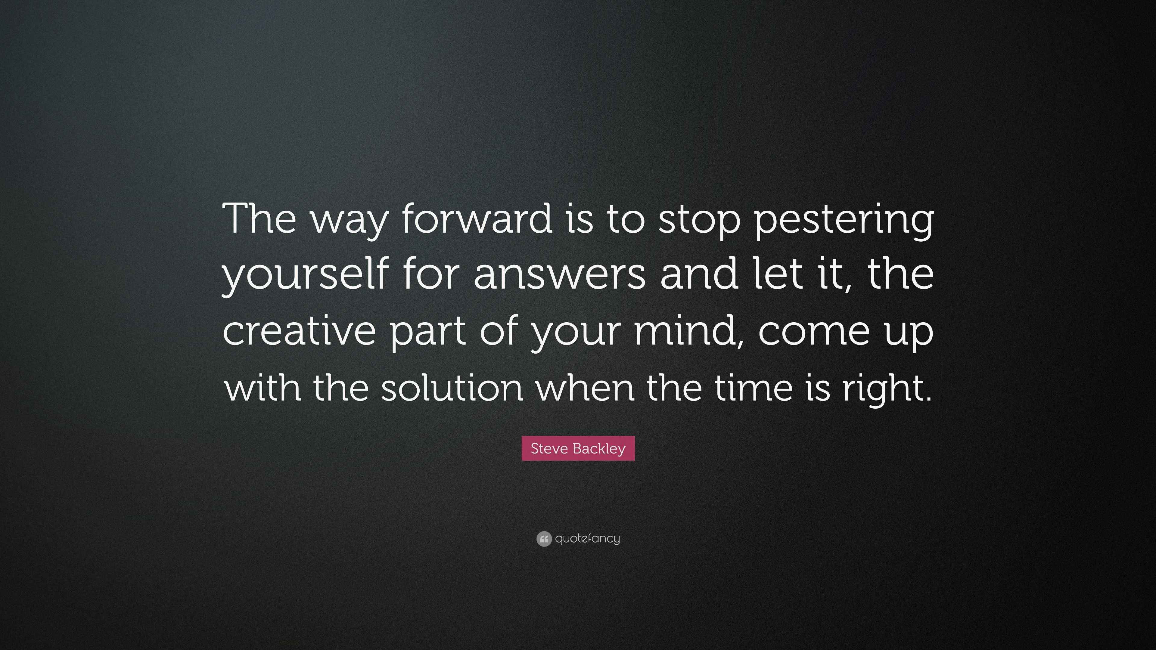 Steve Backley Quote: “The way forward is to stop pestering yourself for ...