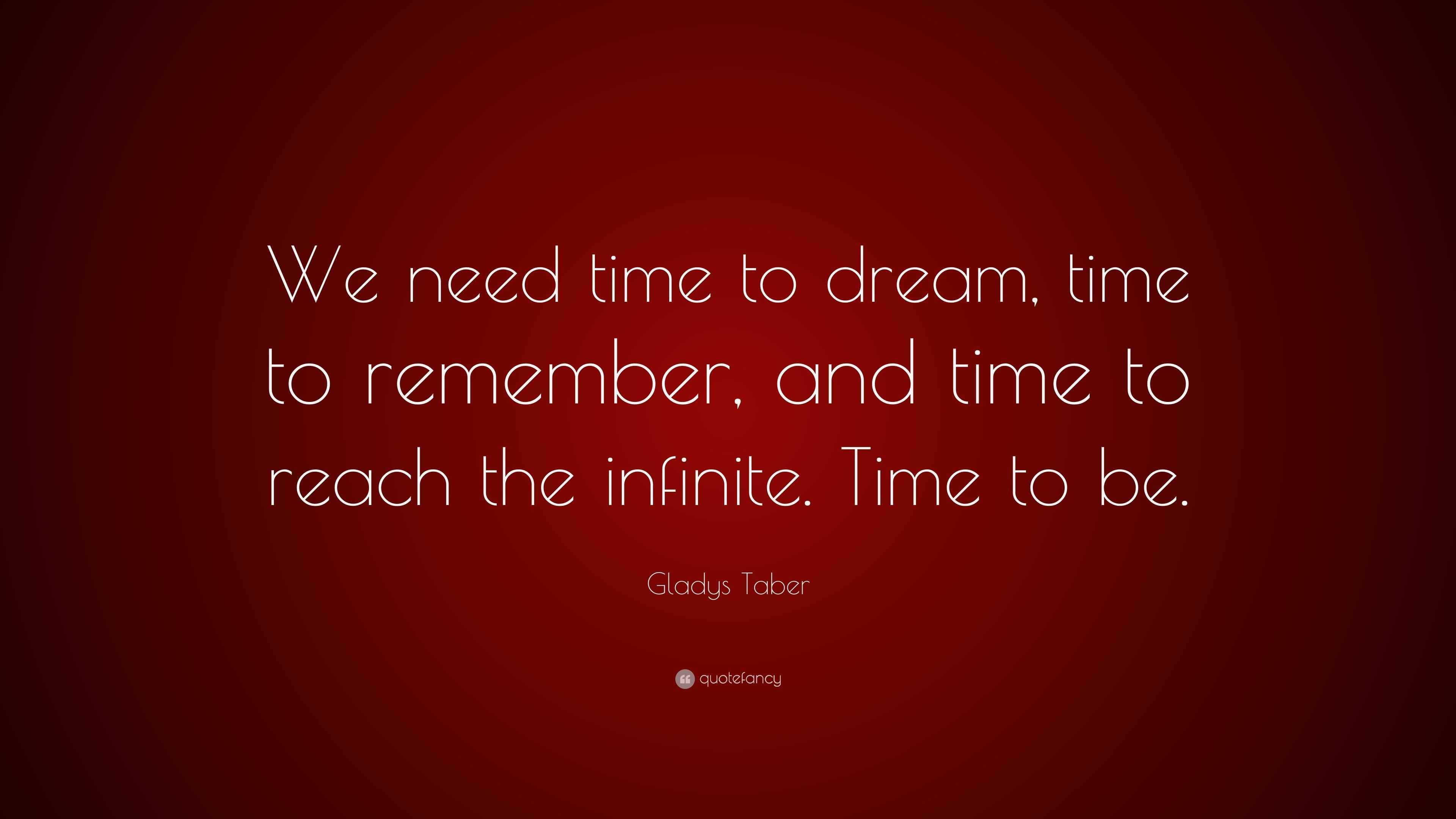 Gladys Taber Quote: “We need time to dream, time to remember, and time ...