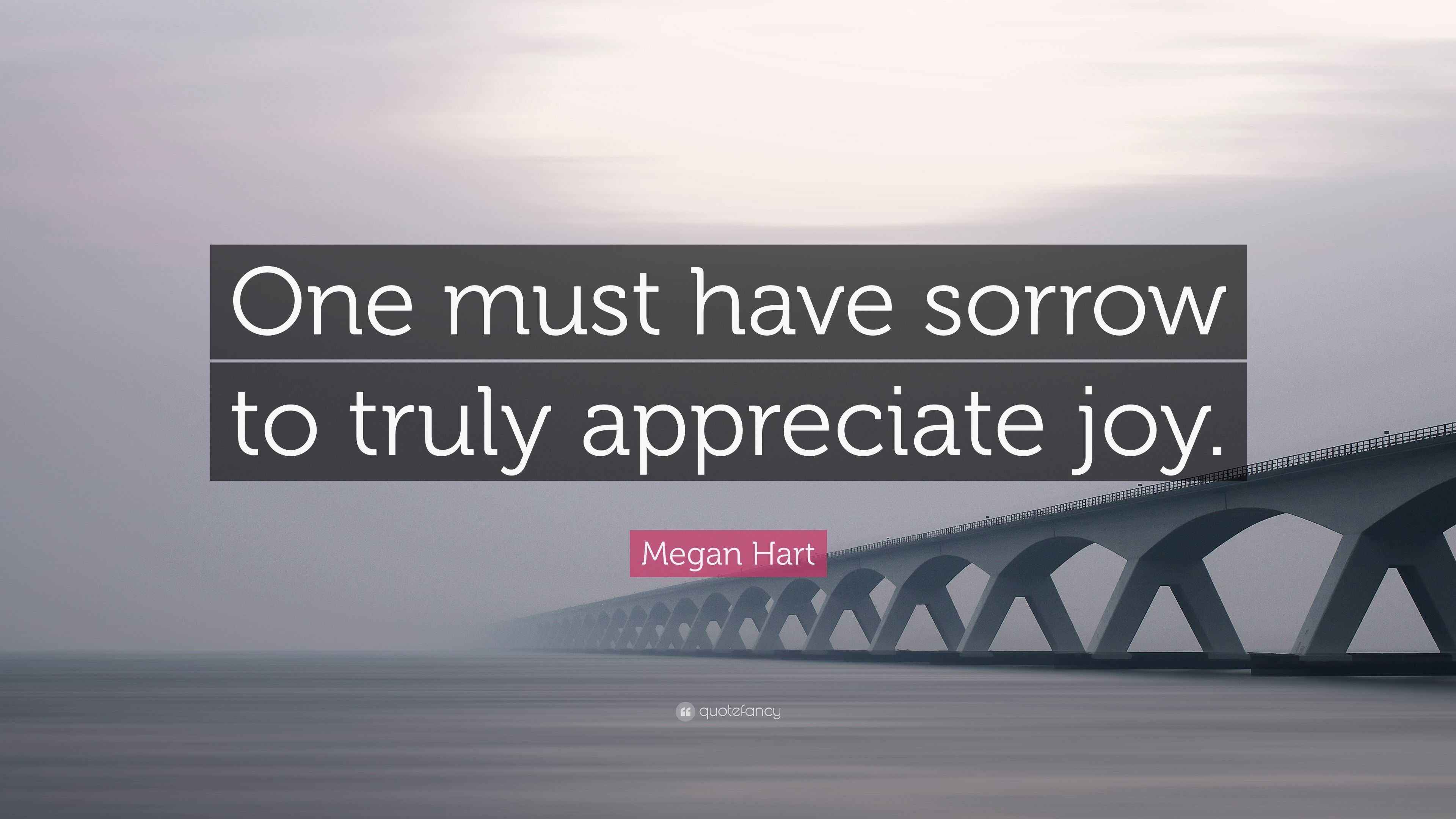 Megan Hart Quote: “One must have sorrow to truly appreciate joy.”