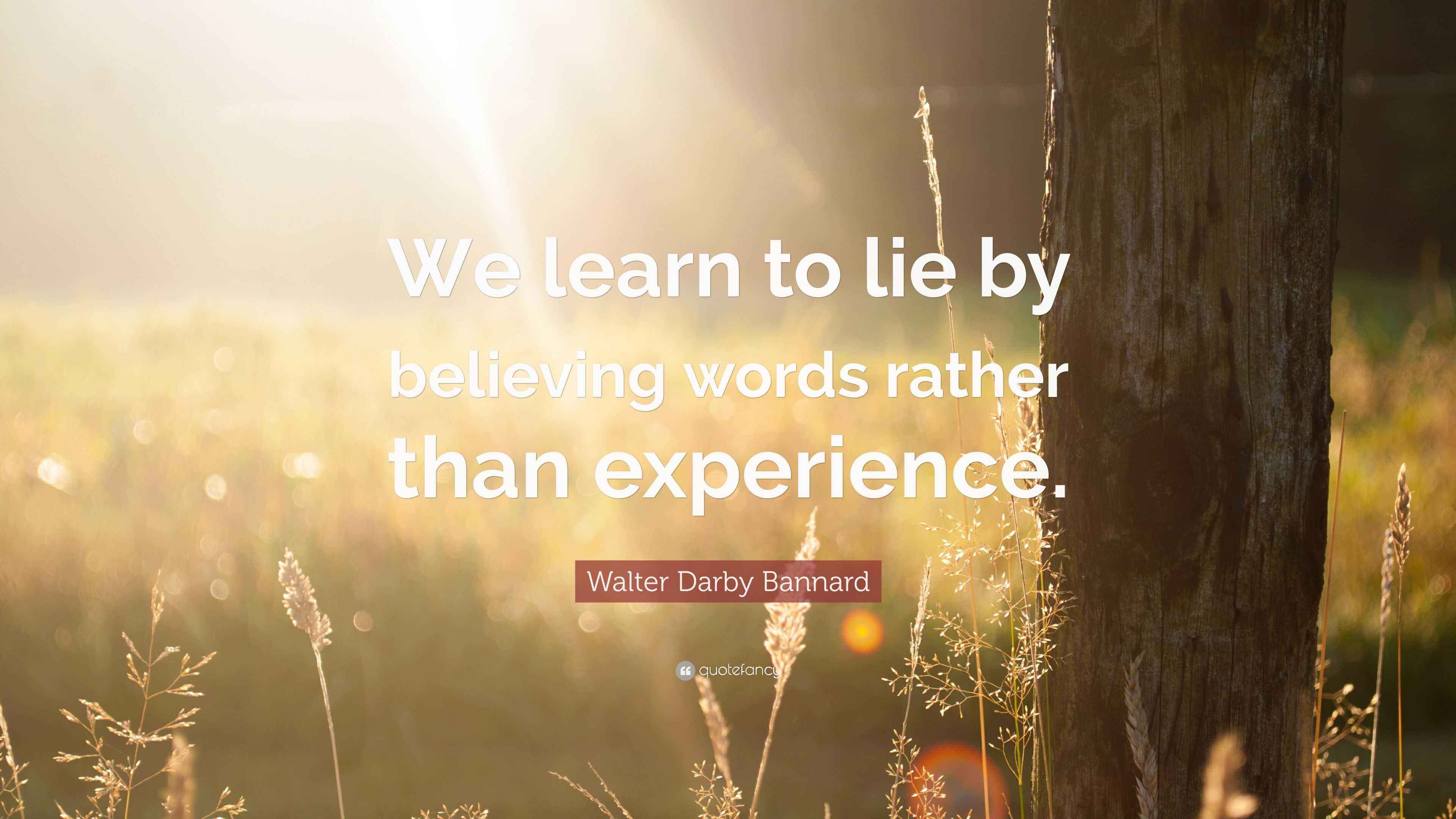 Walter Darby Bannard Quote: “We learn to lie by believing words rather ...