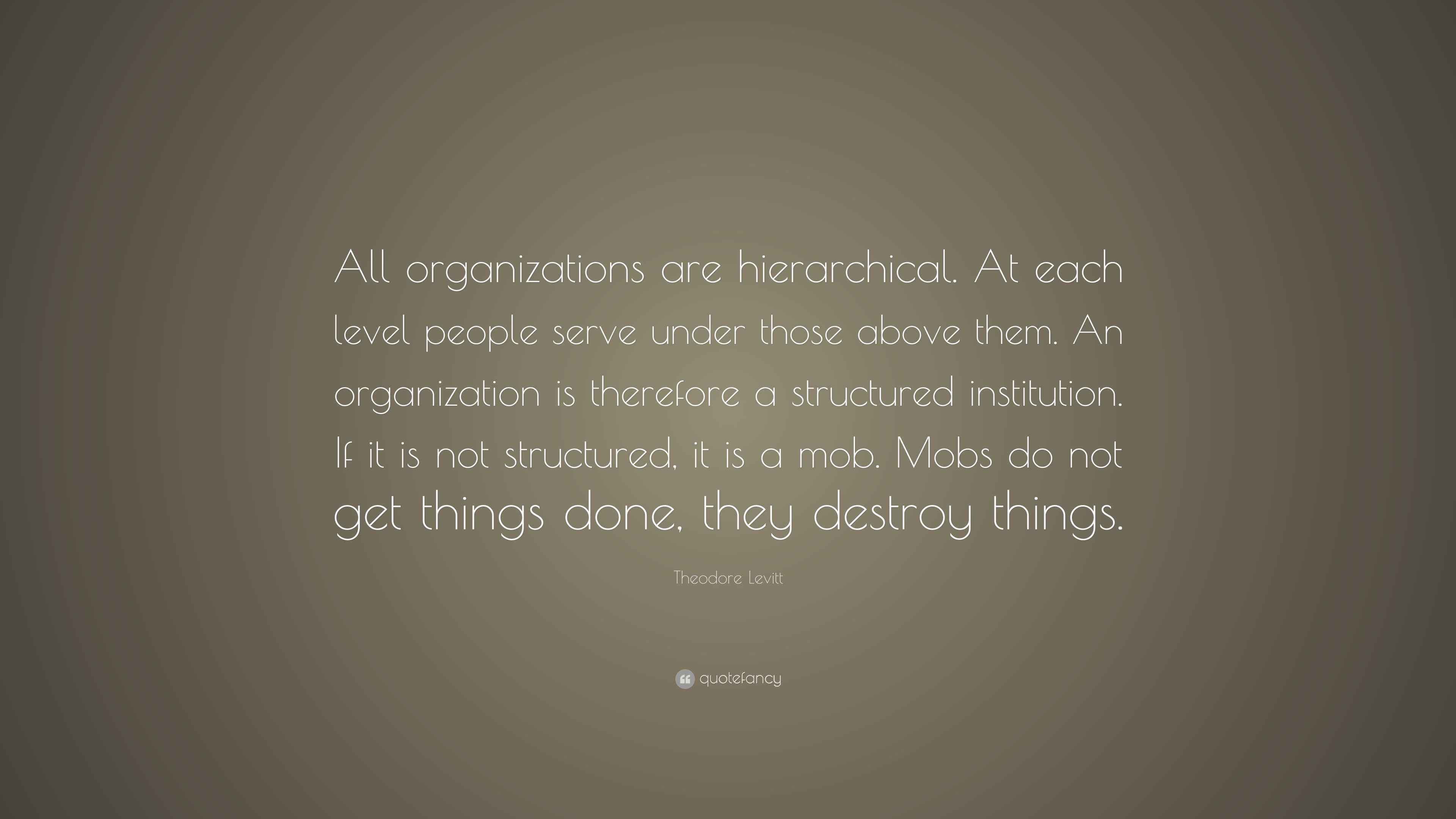 Theodore Levitt Quote: “All organizations are hierarchical. At each ...