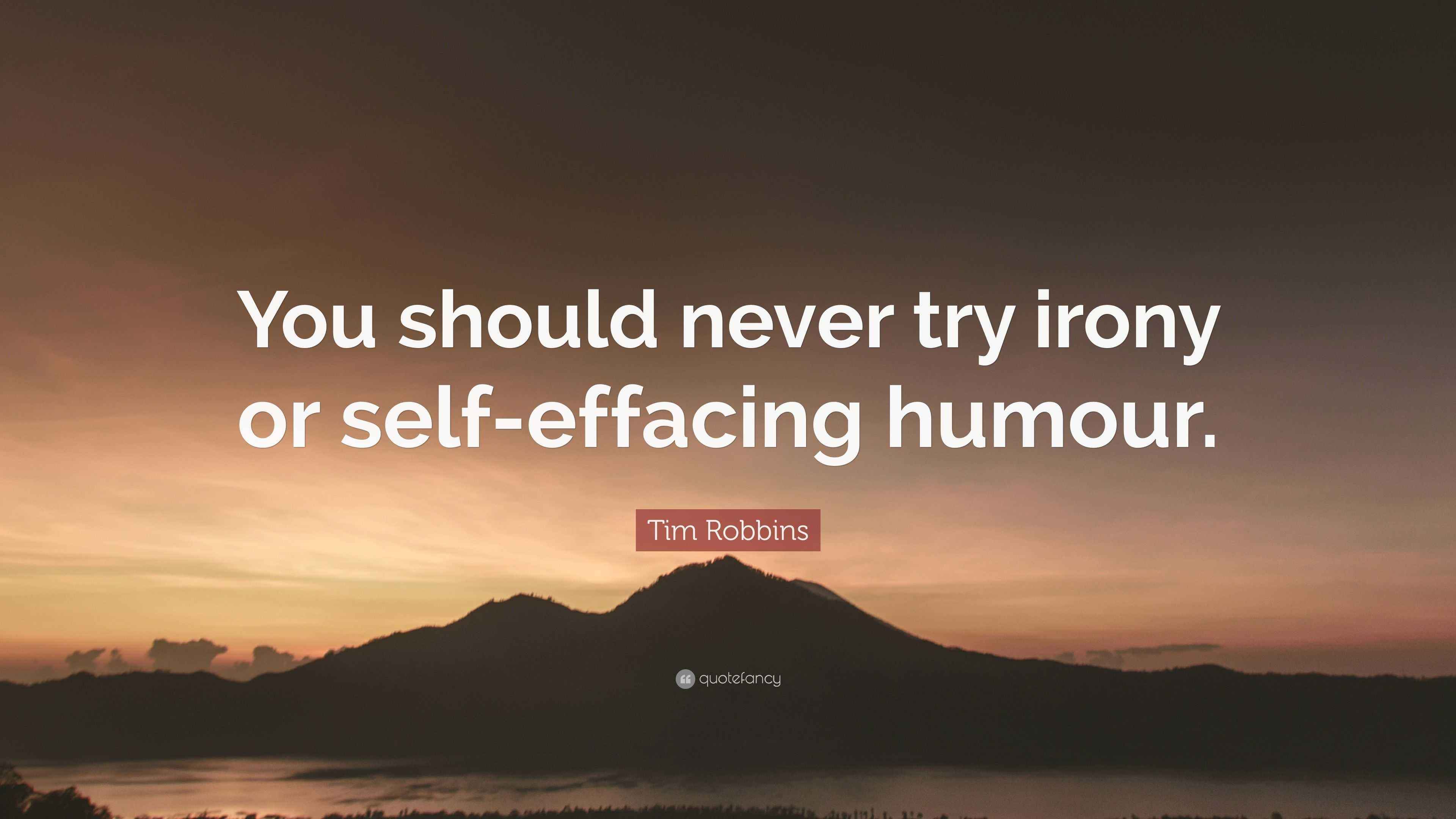 Tim Robbins Quote: “You should never try irony or self-effacing humour.”