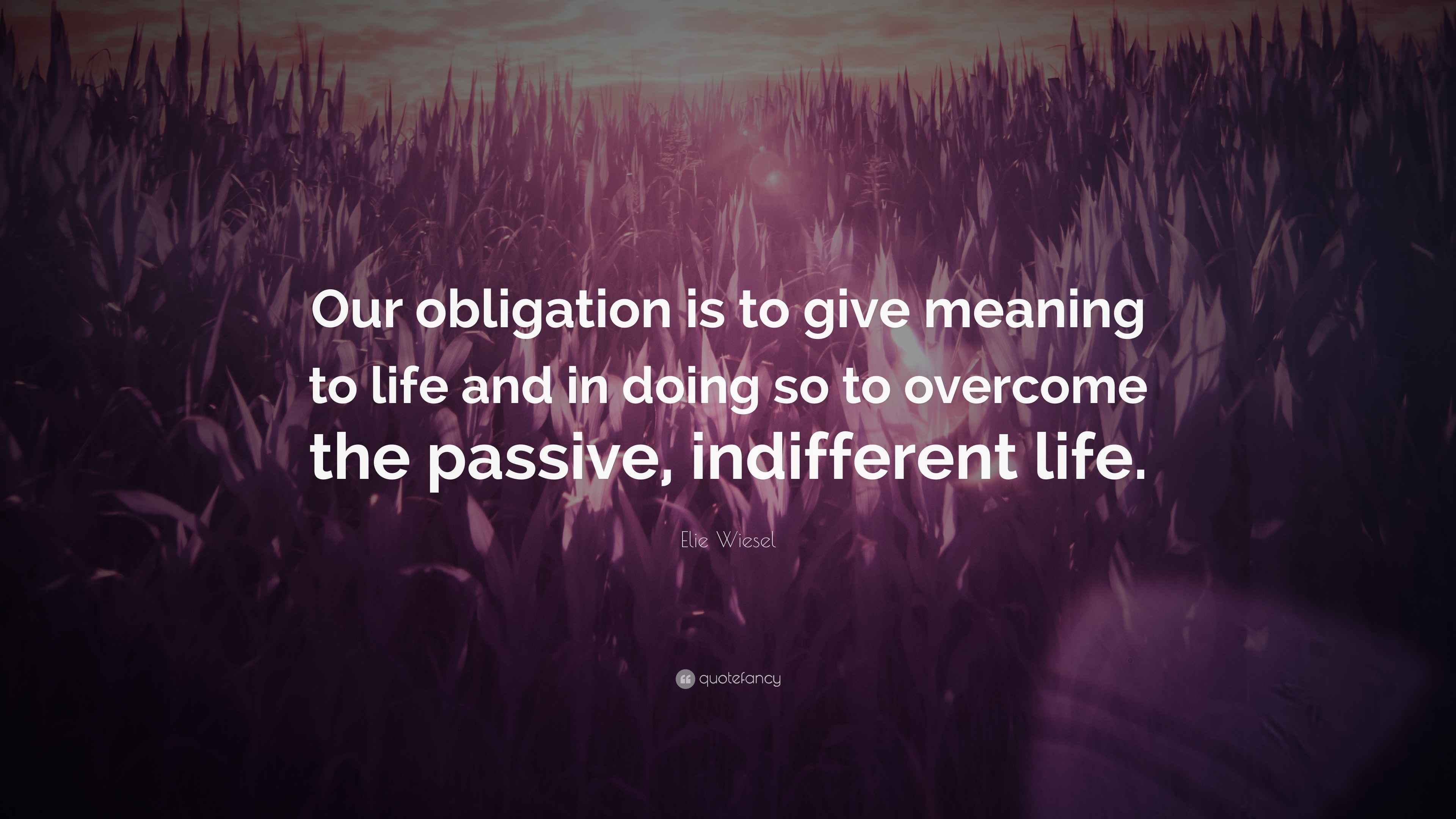 Elie Wiesel Quote: “Our obligation is to give meaning to life and in ...