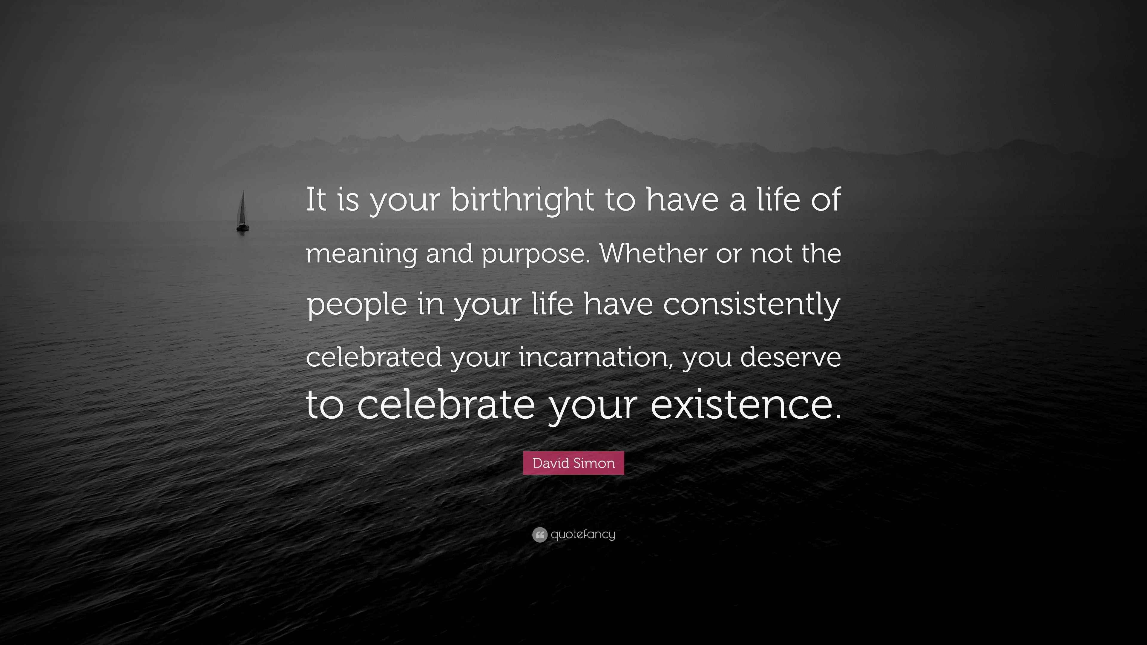 David Simon Quote: “It is your birthright to have a life of meaning and ...