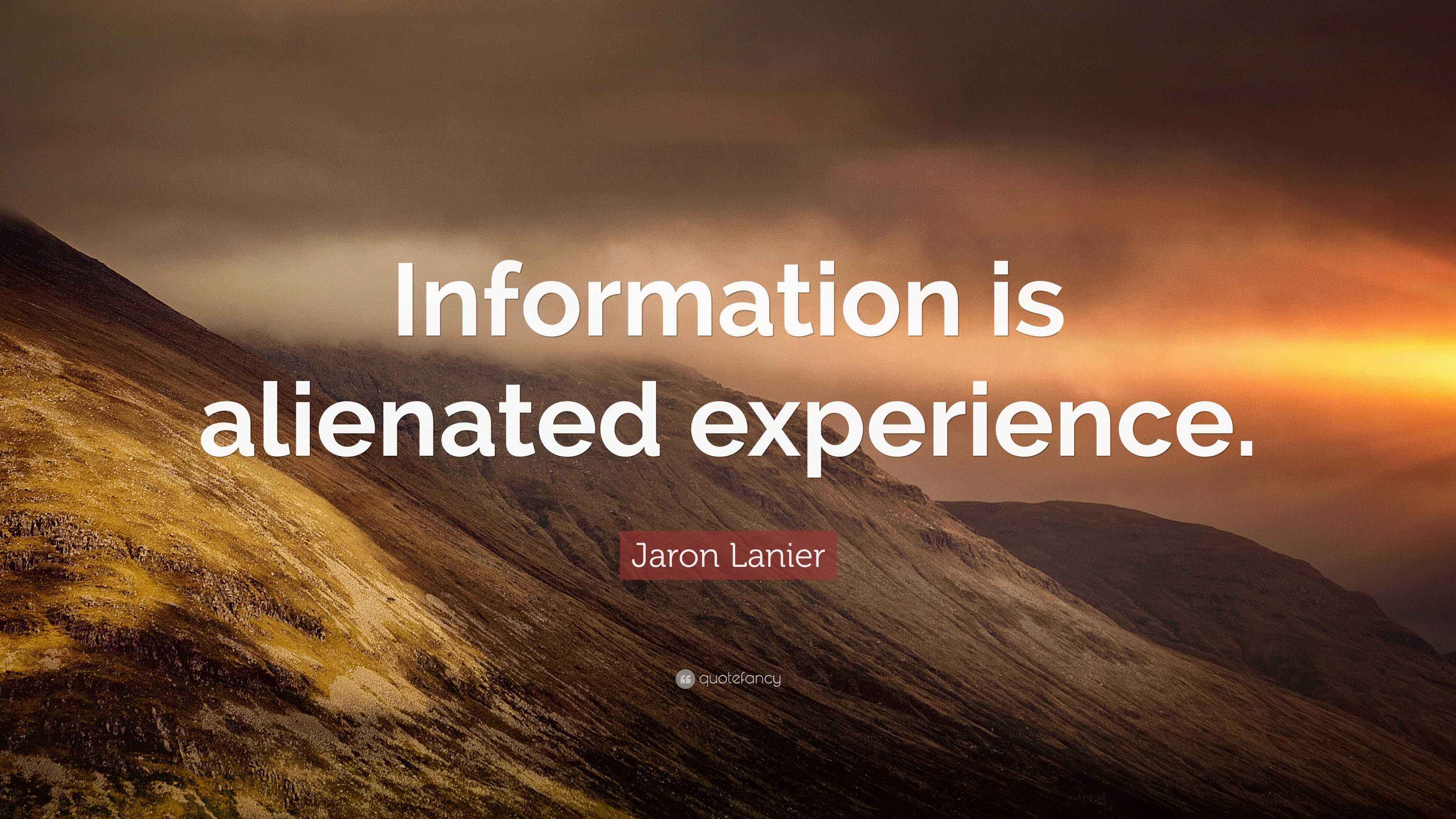 Jaron Lanier Quote: “Information is alienated experience.”