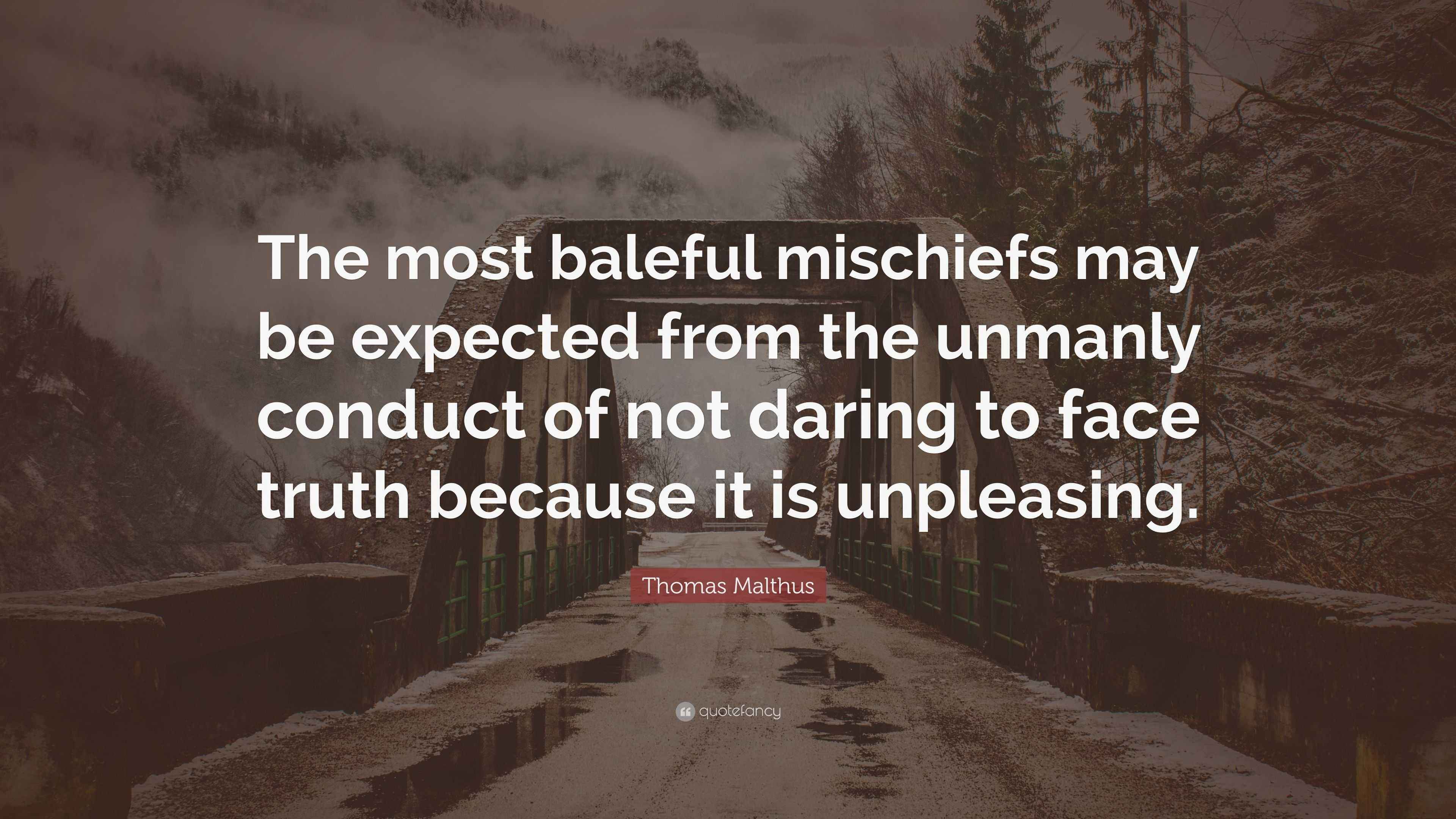 Thomas Malthus Quote: “The most baleful mischiefs may be expected from ...