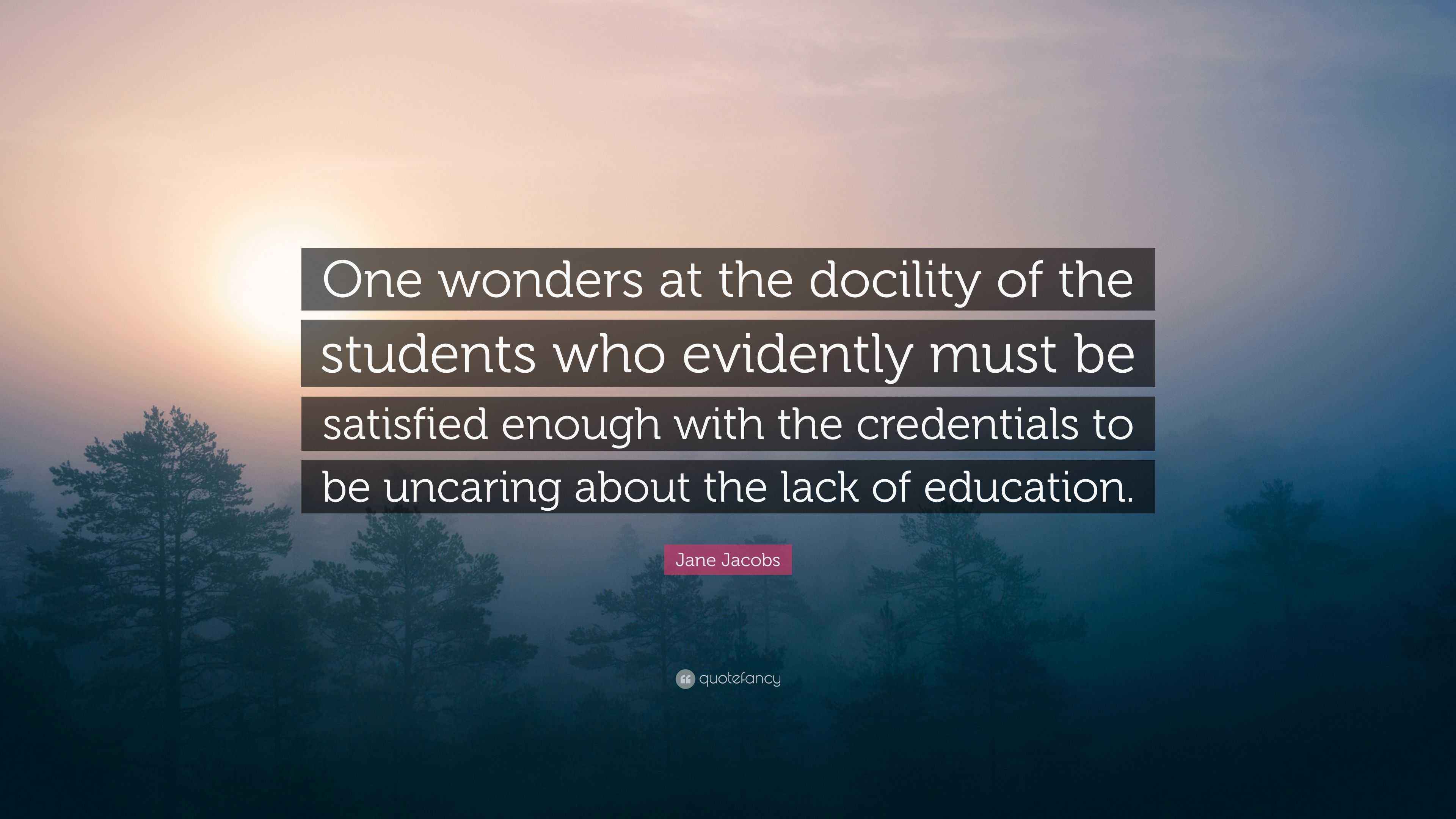 Jane Jacobs Quote: “One wonders at the docility of the students who ...