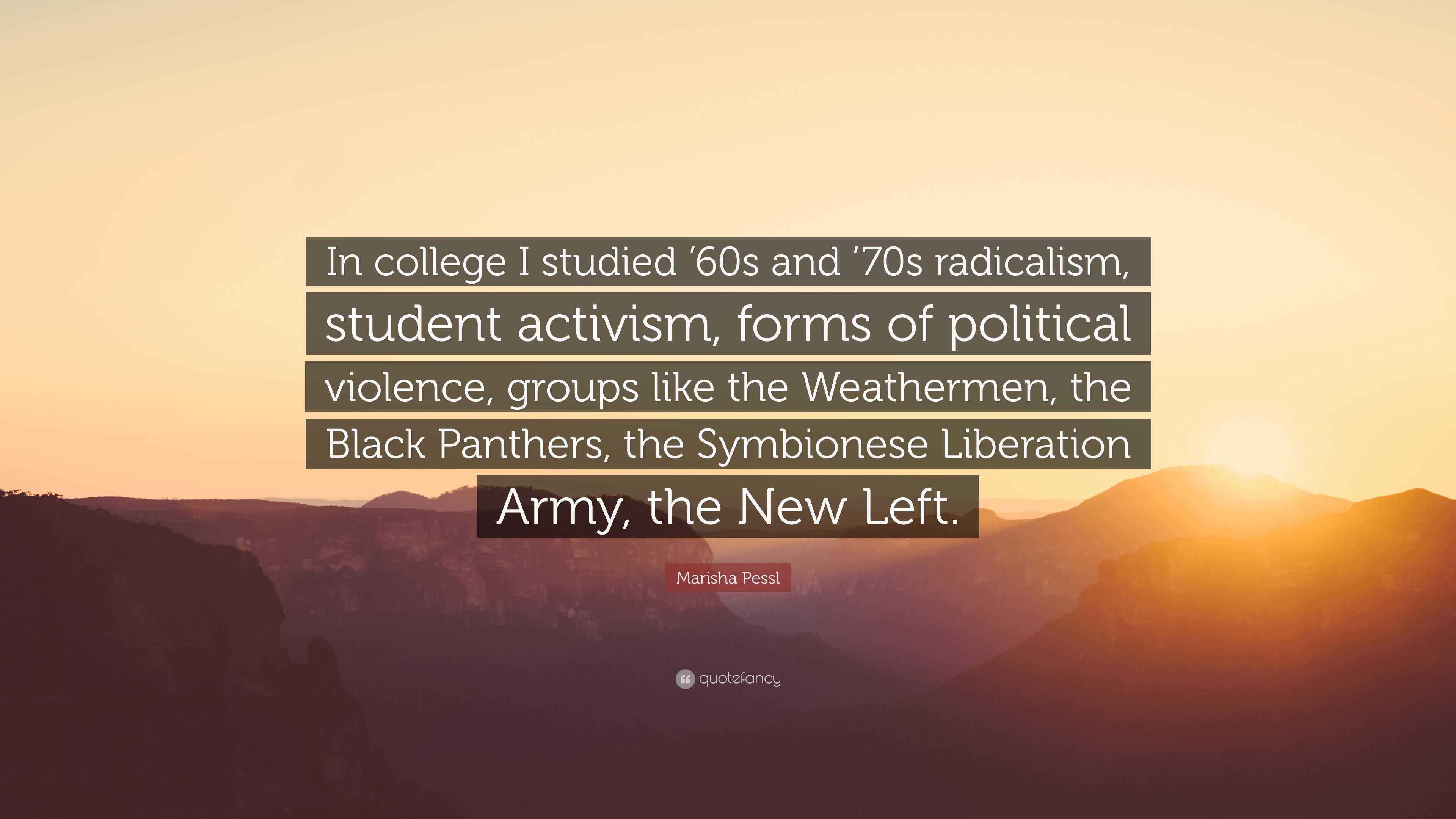 Marisha Pessl Quote: “In college I studied ’60s and ’70s radicalism ...