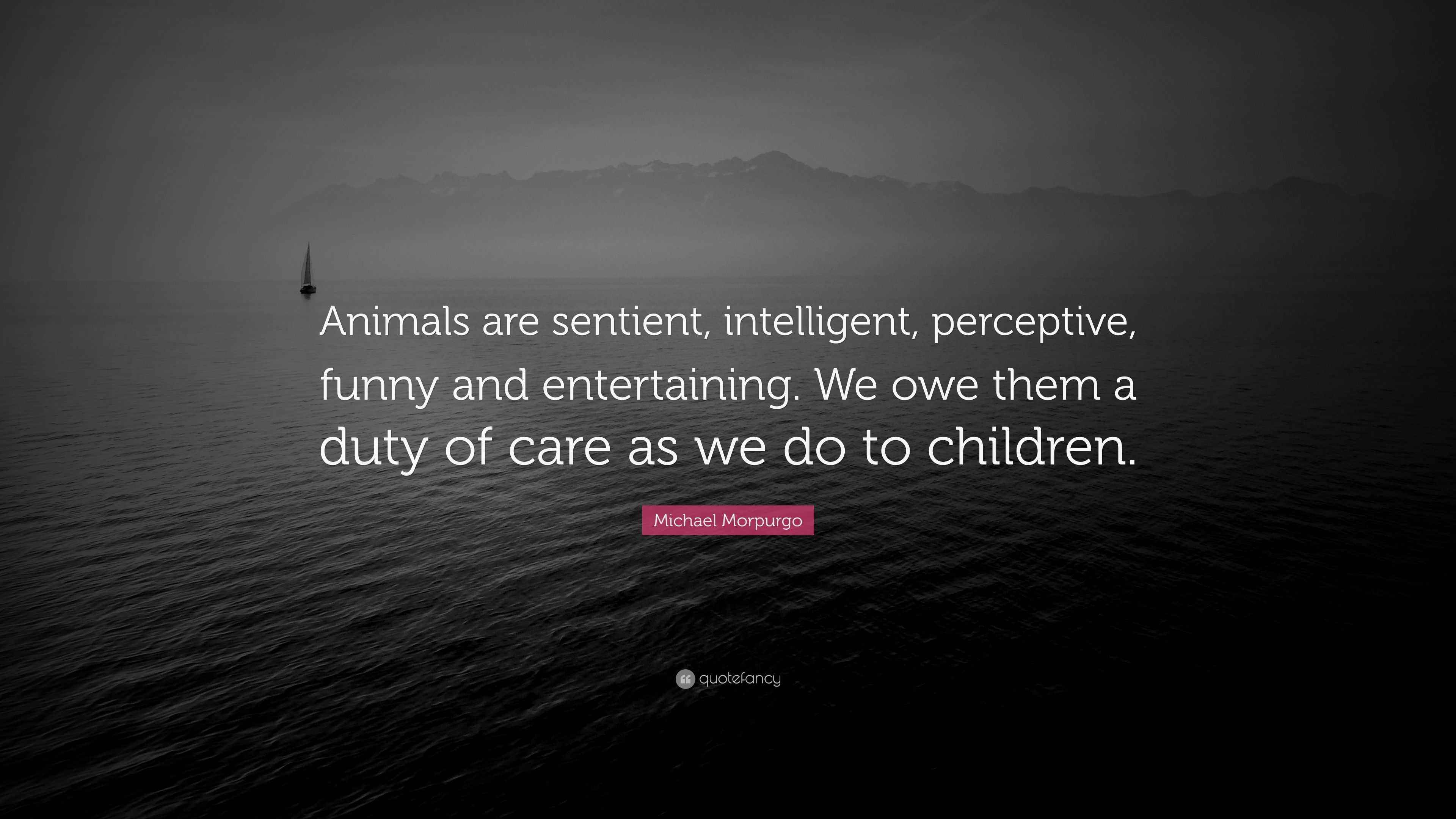 Michael Morpurgo Quote: “Animals are sentient, intelligent, perceptive ...