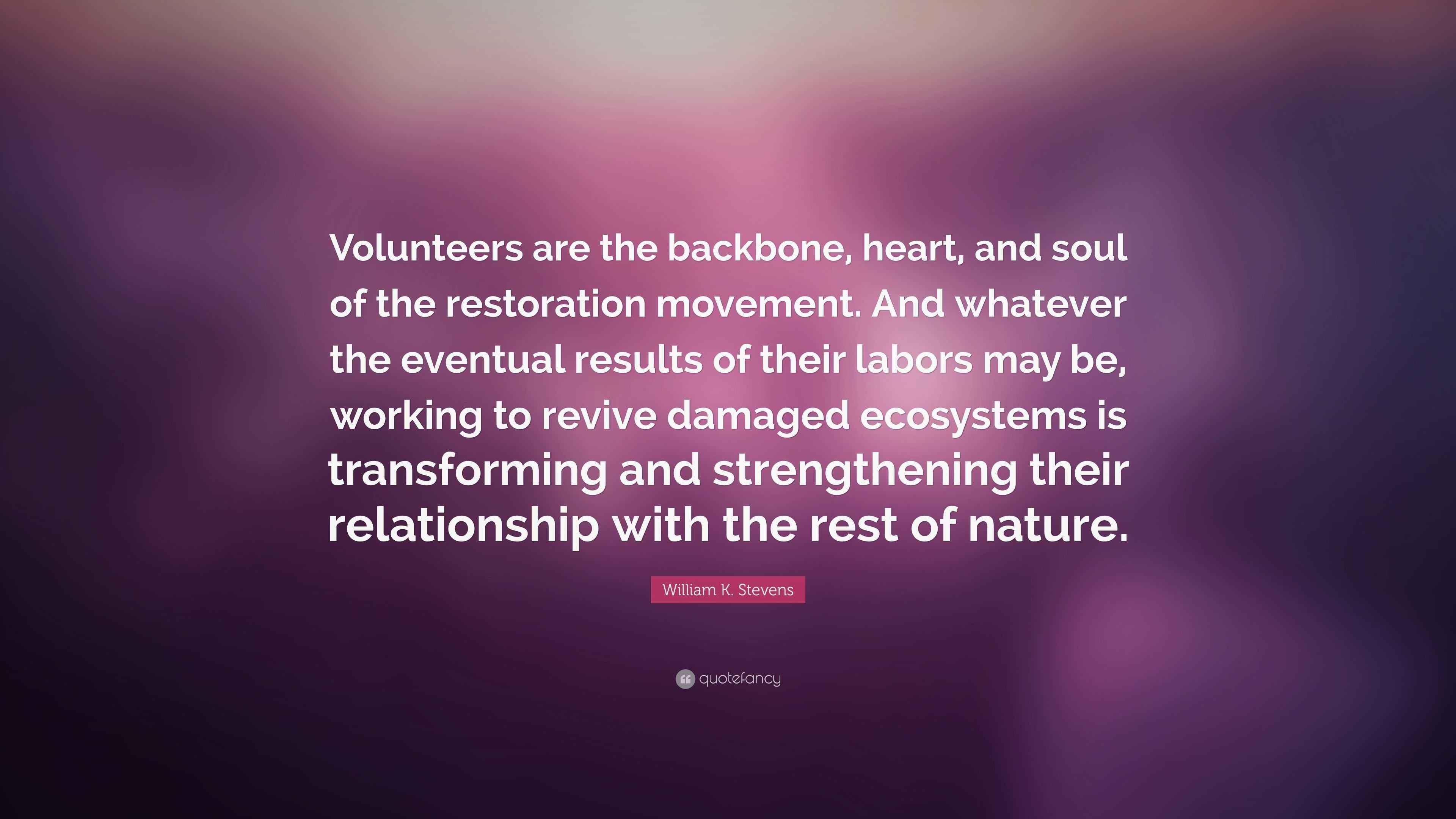 William K. Stevens Quote: “Volunteers are the backbone, heart, and soul ...