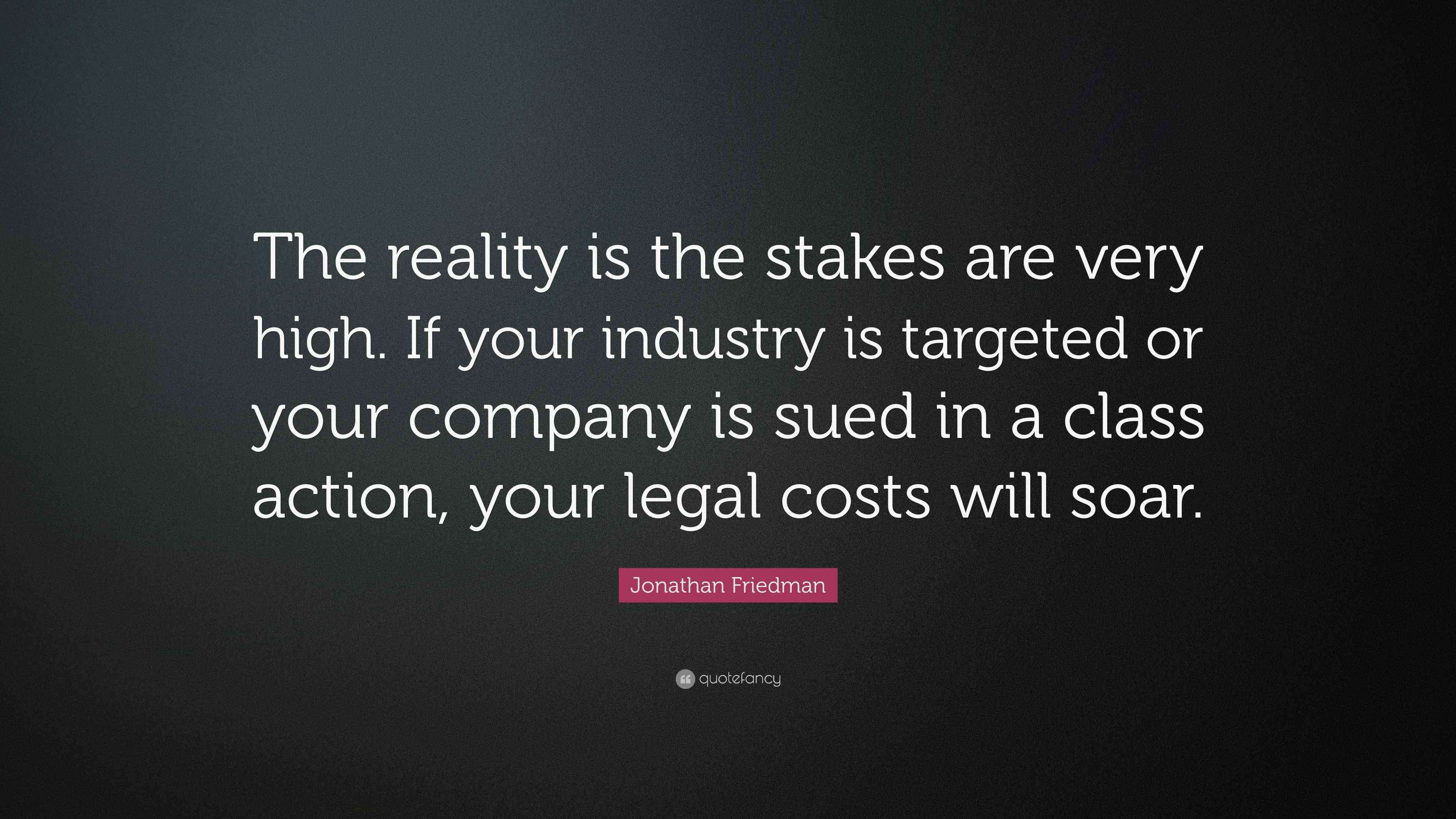 Jonathan Friedman Quote: “The reality is the stakes are very high. If ...