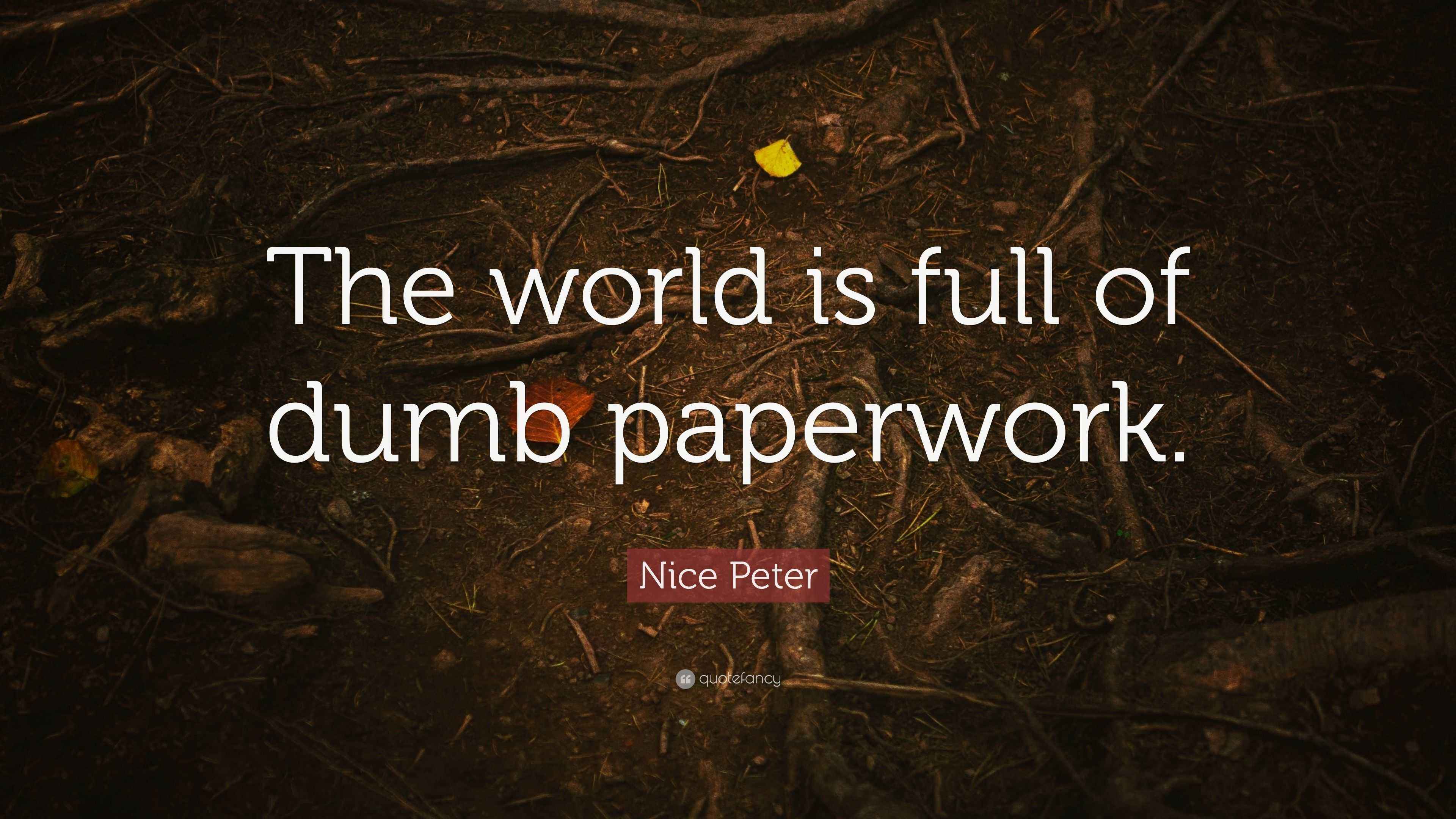 Nice Peter Quote: “The world is full of dumb paperwork.”