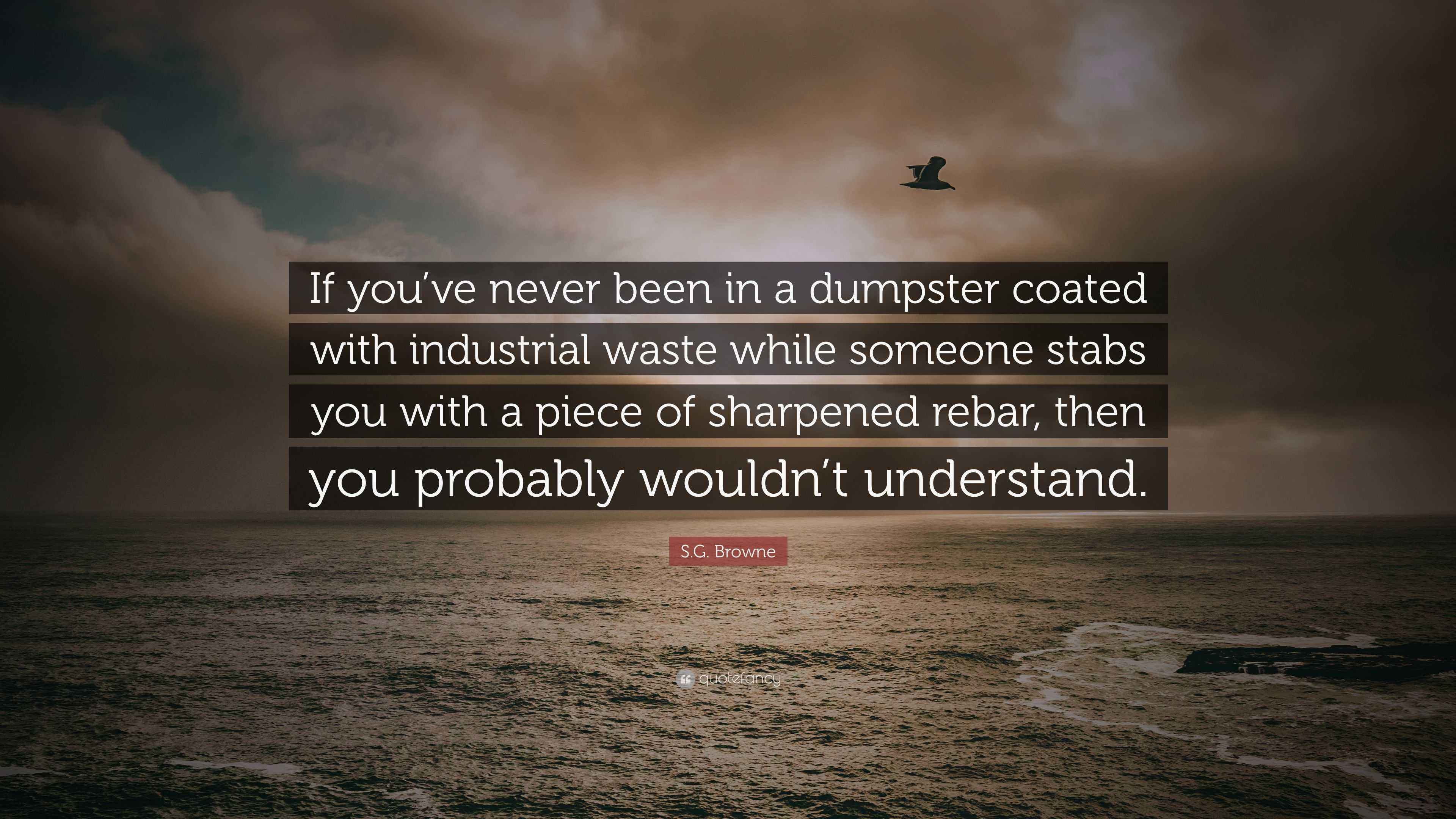 S.G. Browne Quote: “If you’ve never been in a dumpster coated with ...