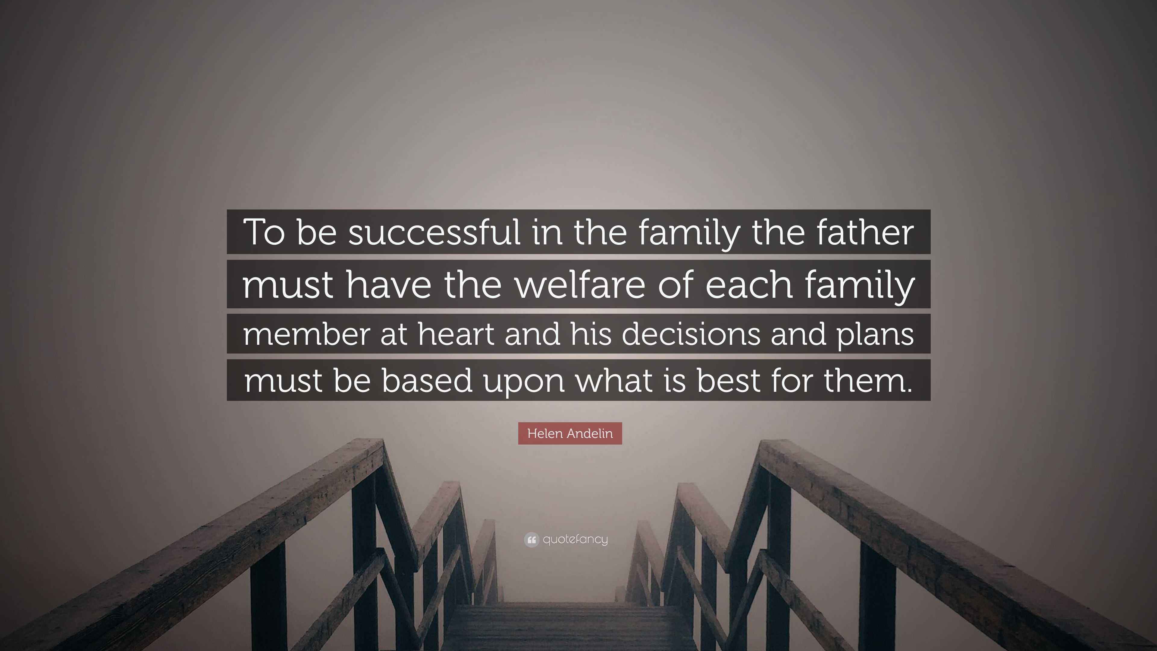 Helen Andelin Quote: “To be successful in the family the father must ...