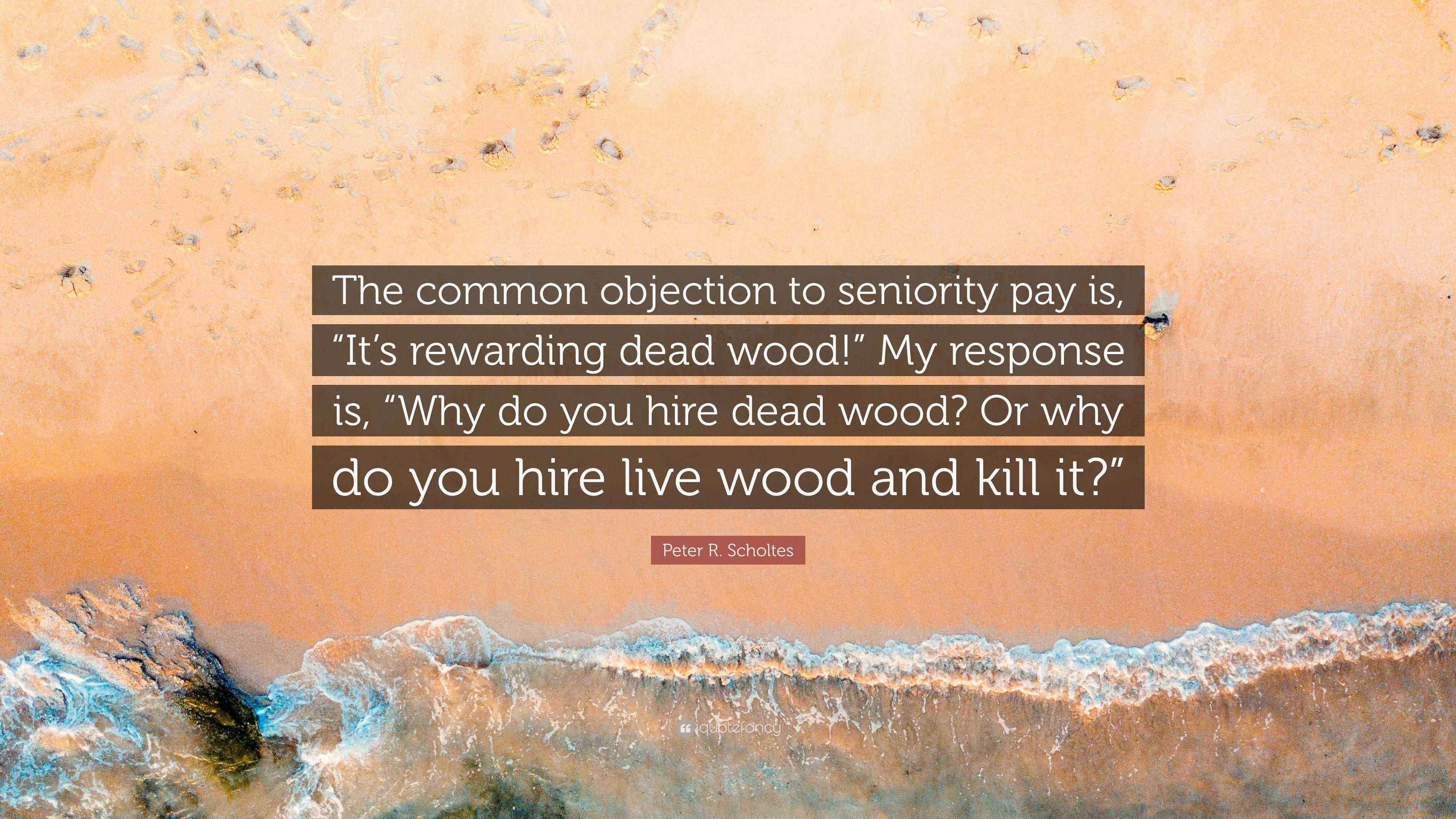Peter R. Scholtes Quote: “The common objection to seniority pay is, “It ...