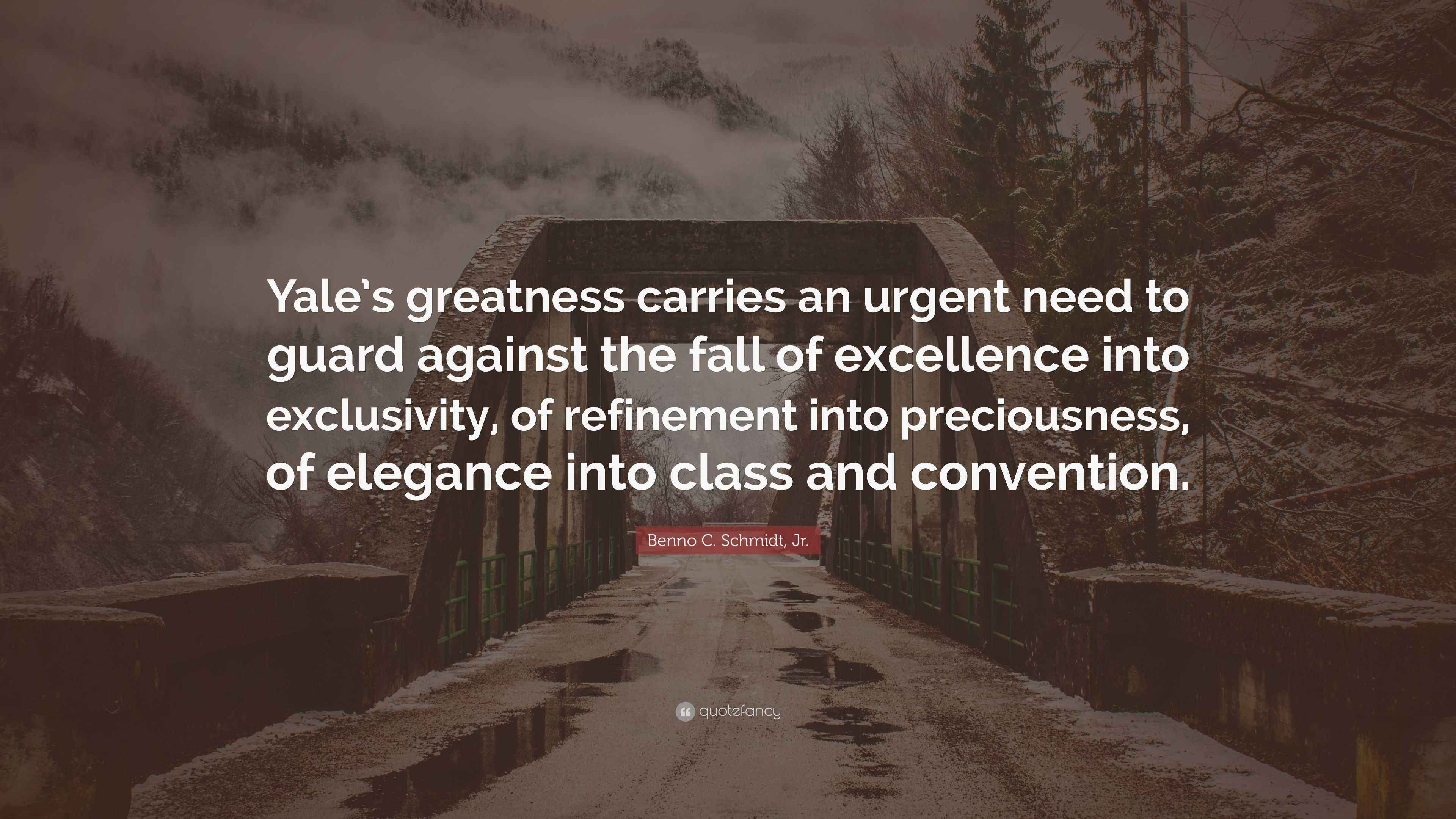 Benno C. Schmidt, Jr. Quote: “Yale’s greatness carries an urgent need ...
