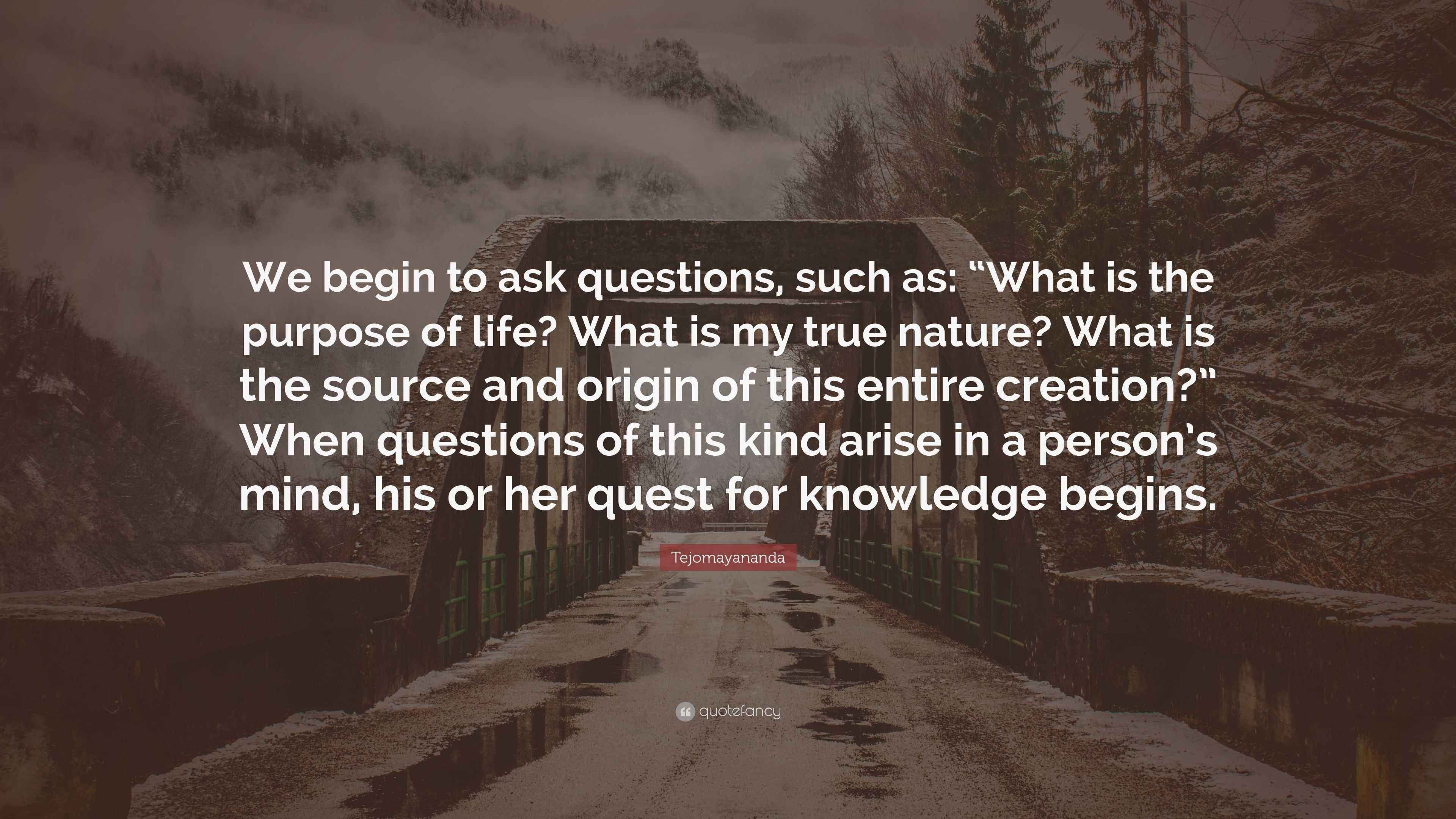 Tejomayananda Quote: “We begin to ask questions, such as: “What is the ...