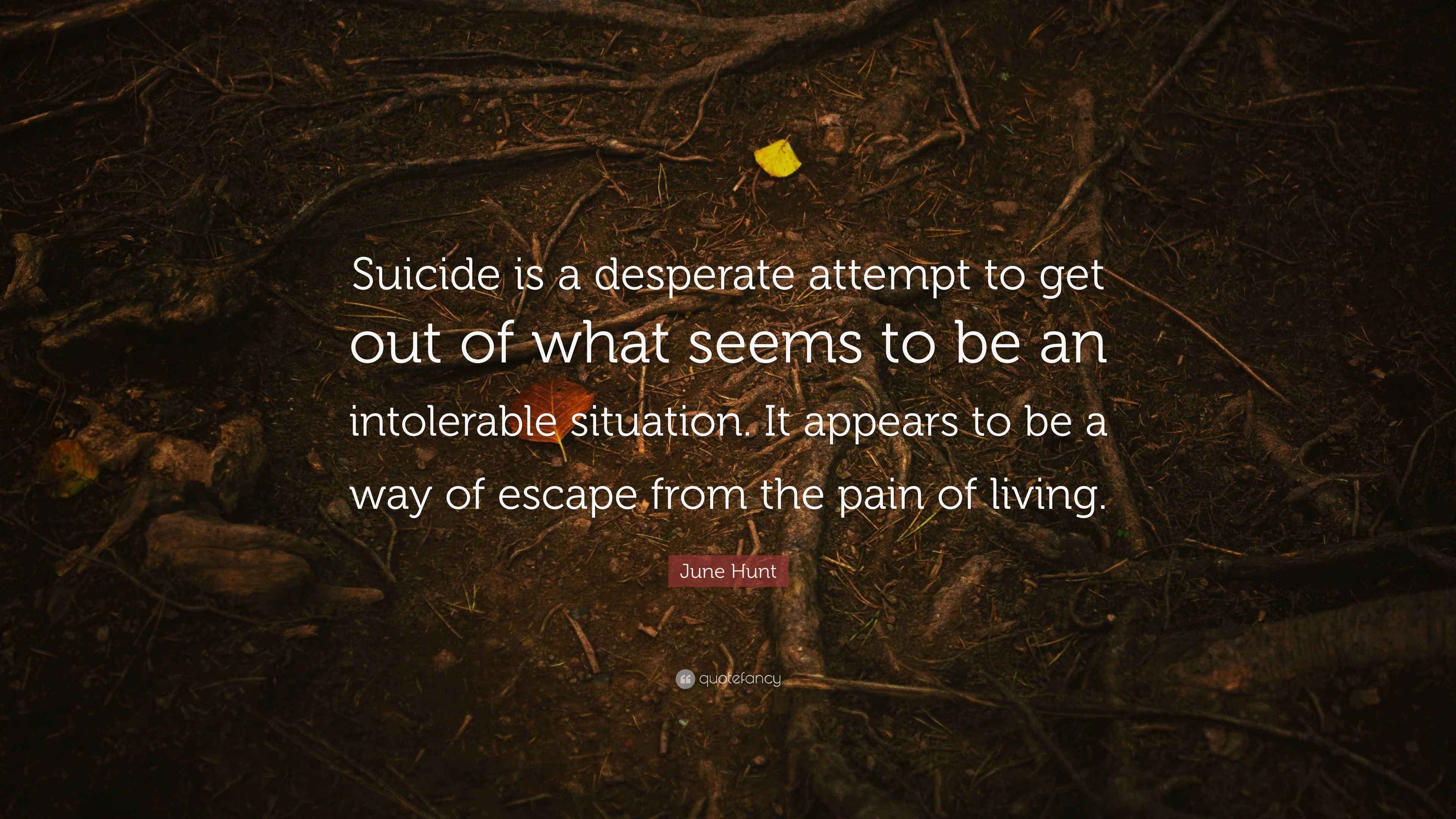 June Hunt Quote: “Suicide is a desperate attempt to get out of what ...