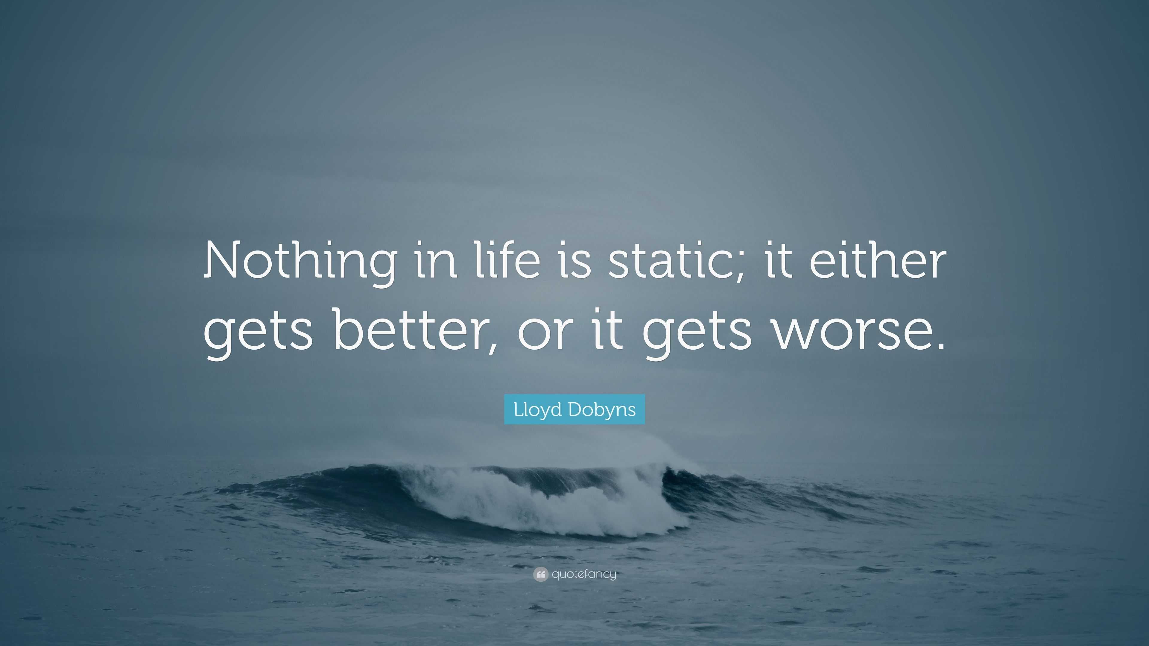 Lloyd Dobyns Quote: “Nothing in life is static; it either gets better ...