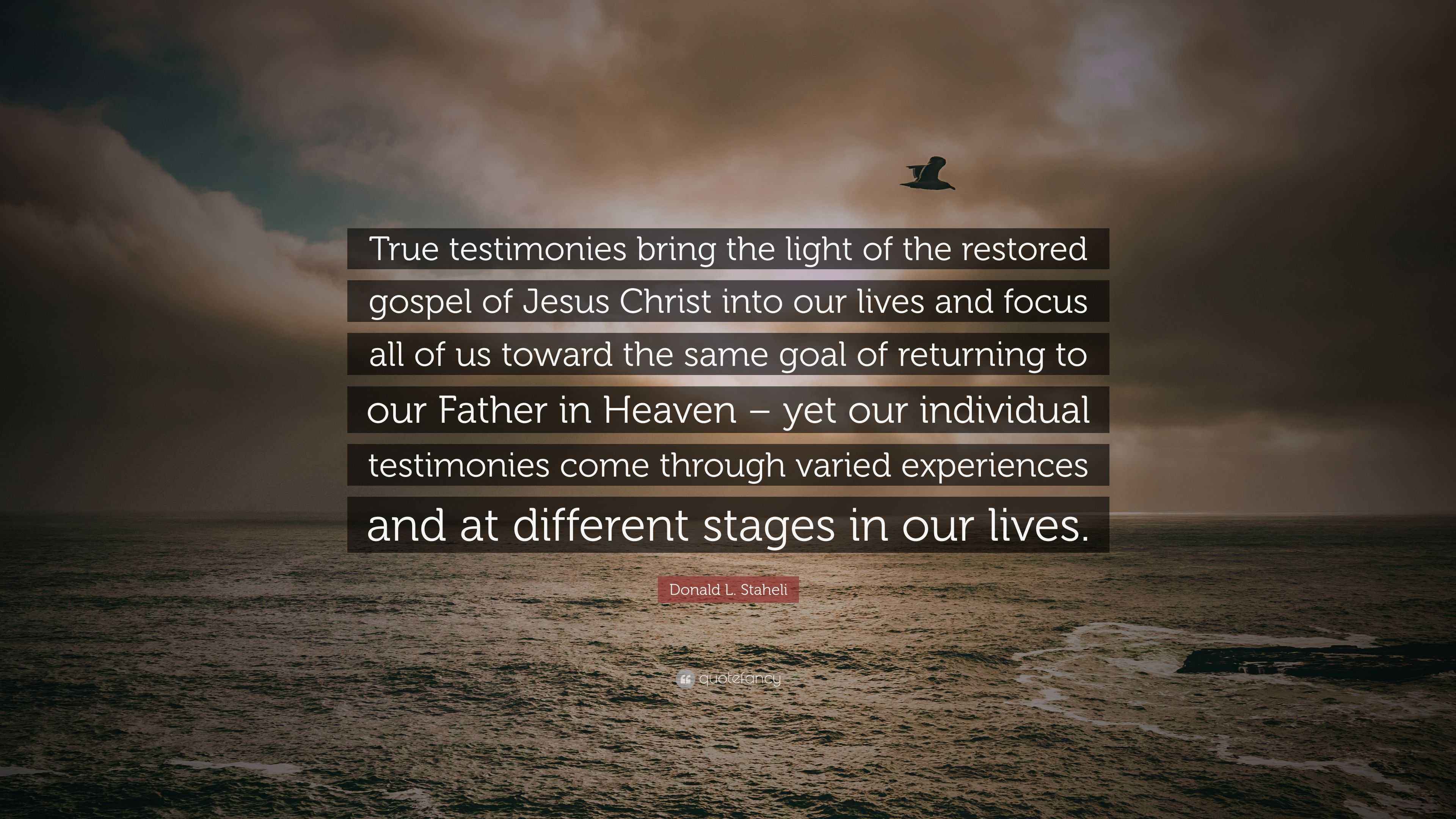 Donald L. Staheli Quote: “True testimonies bring the light of the ...