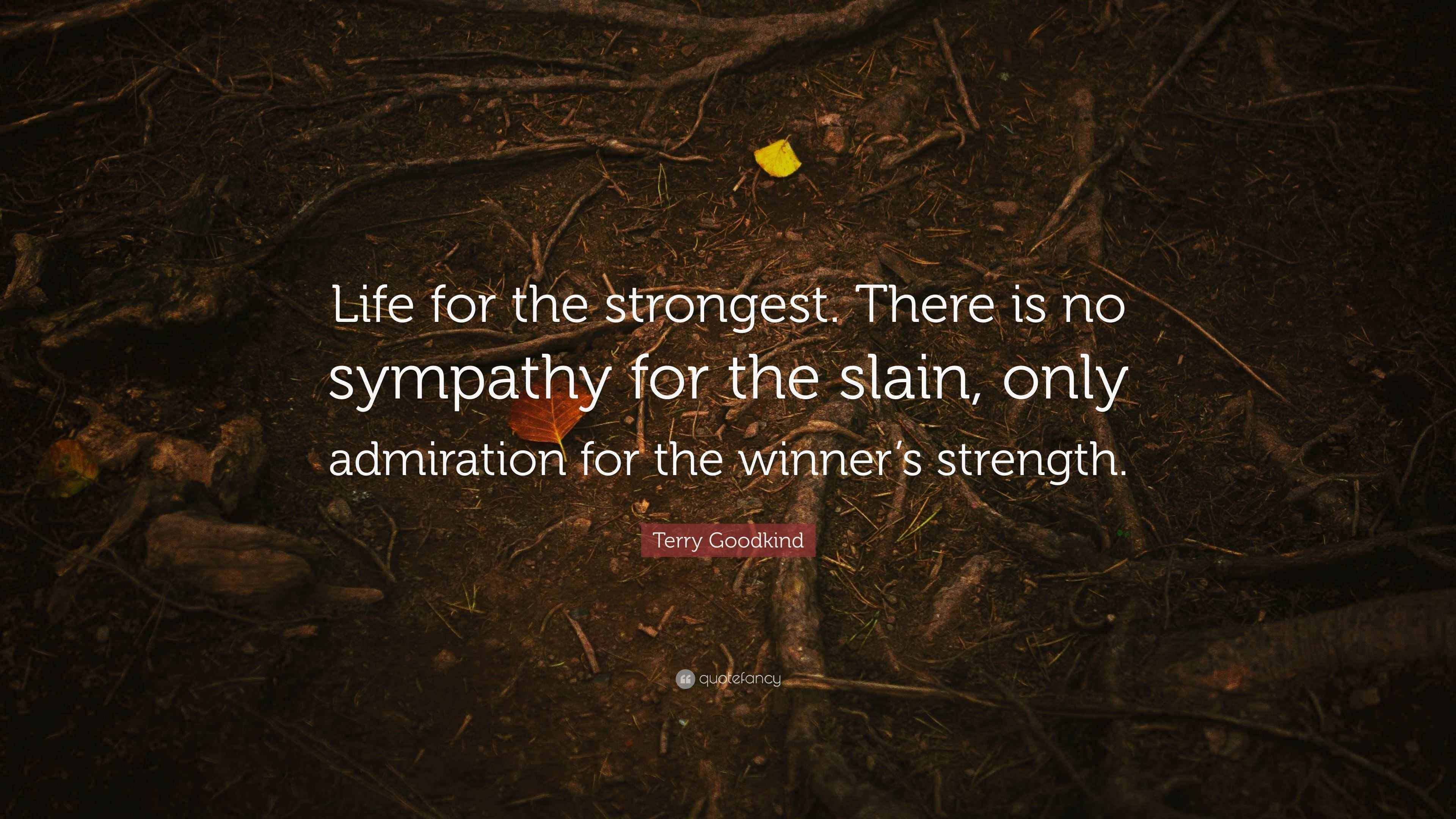 Terry Goodkind Quote: “Life for the strongest. There is no sympathy for ...