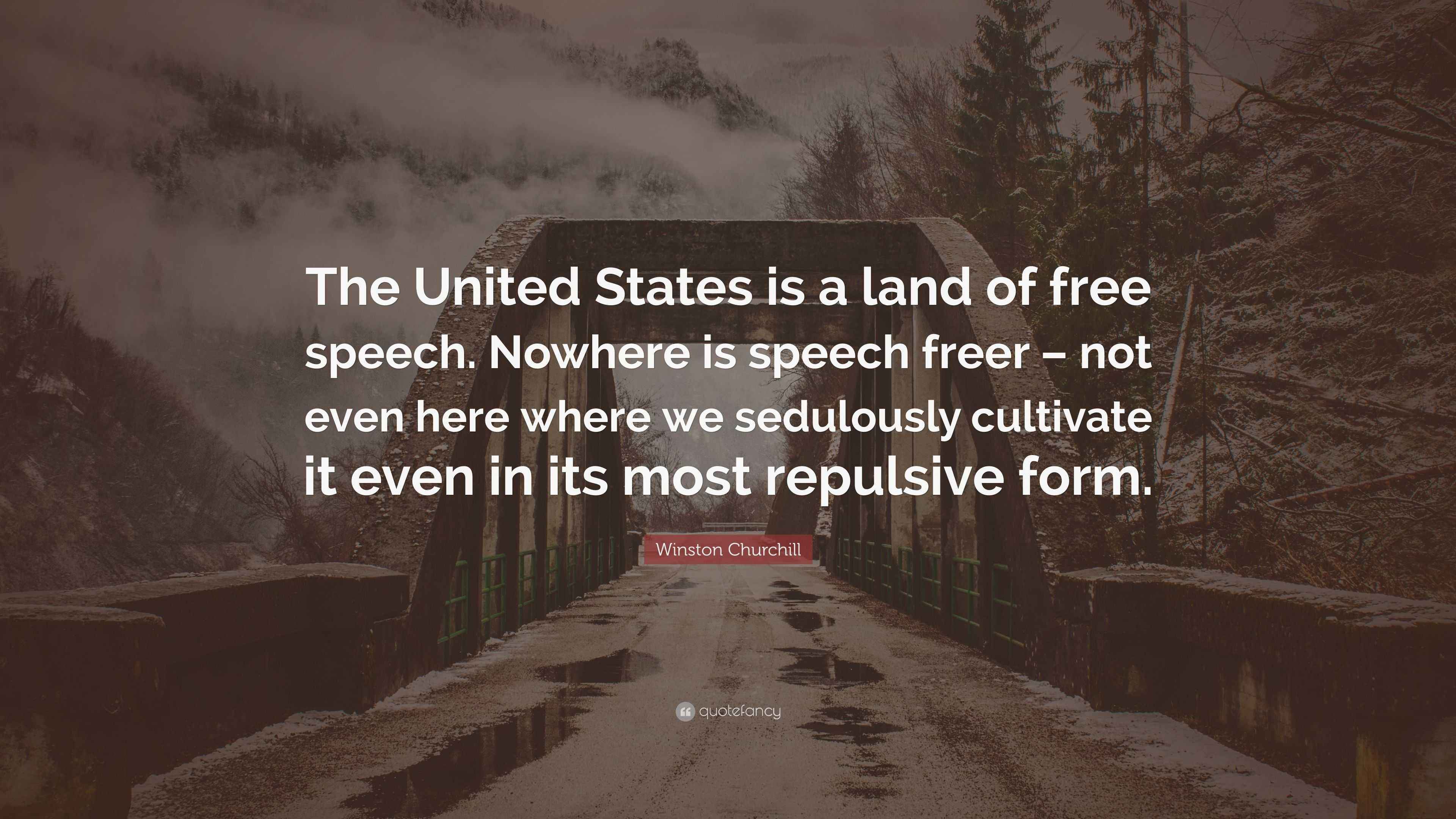 Winston Churchill Quote: “The United States is a land of free speech ...