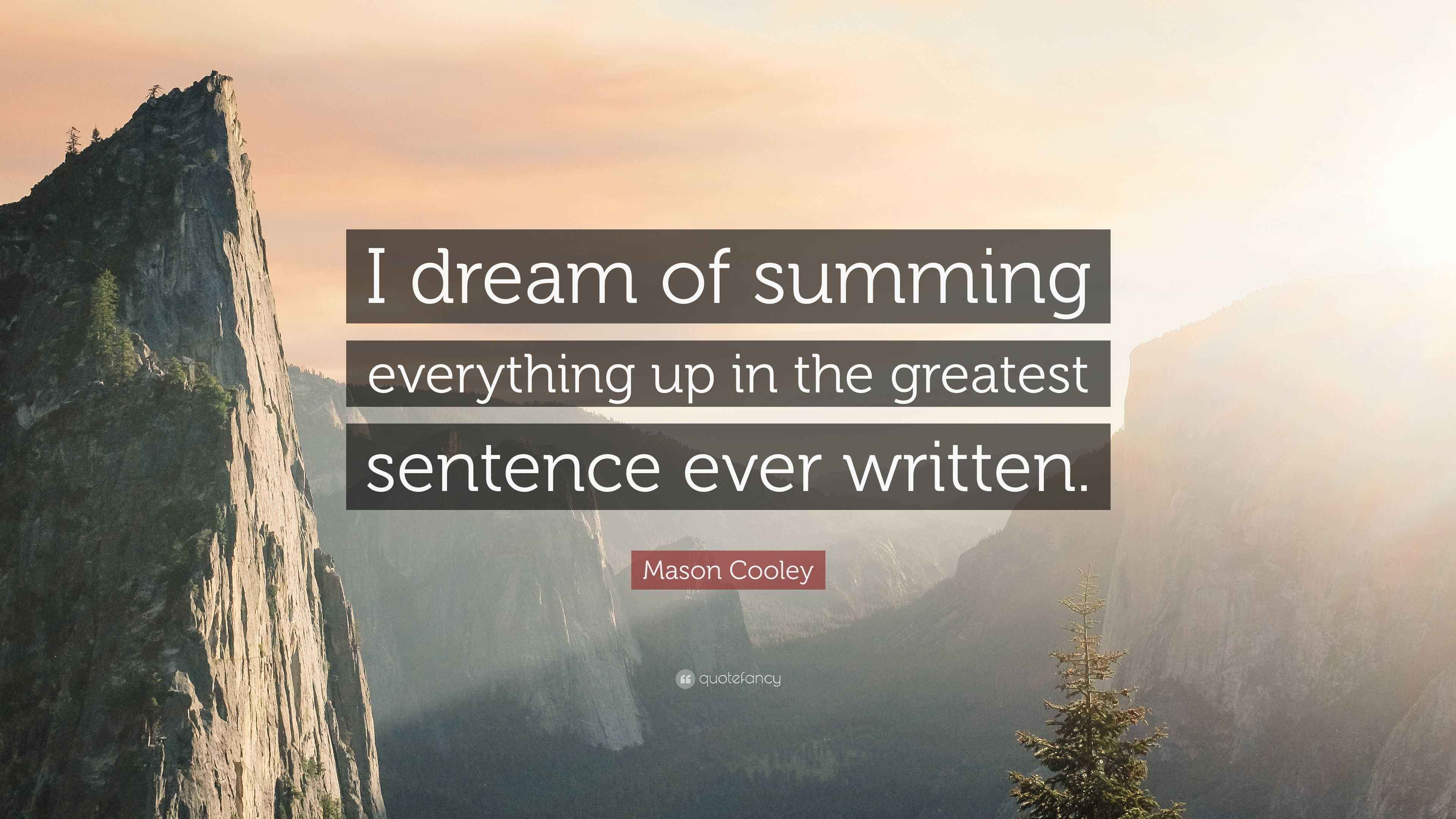 Mason Cooley Quote: “I dream of summing everything up in the greatest ...