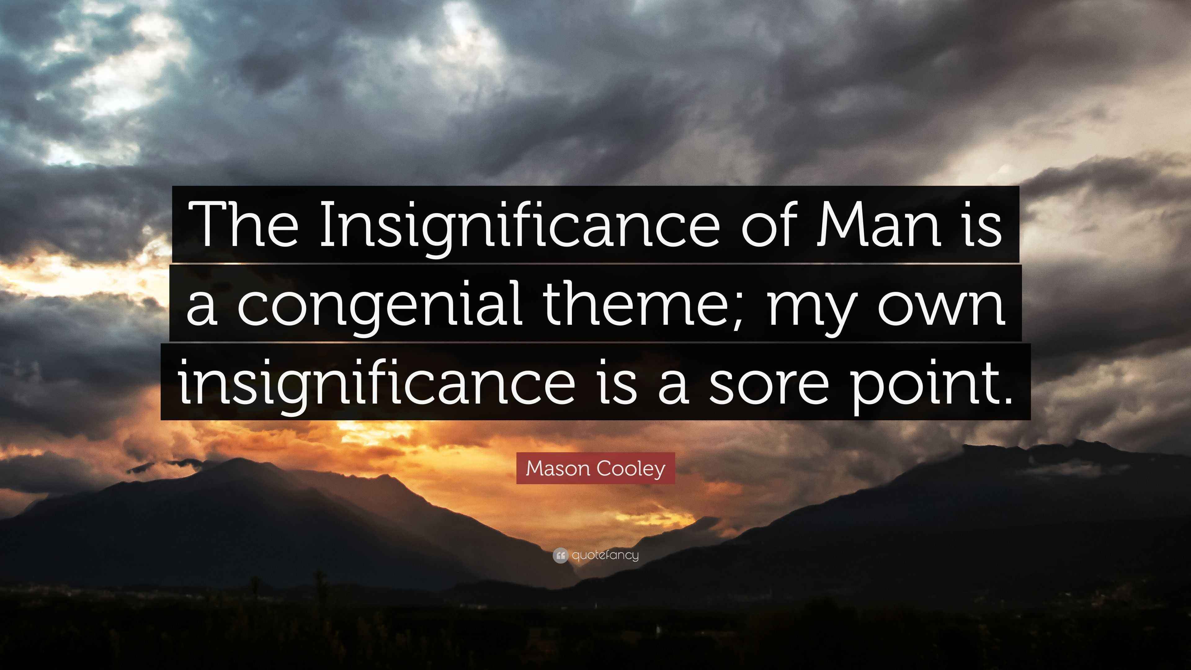 Mason Cooley Quote: “The Insignificance of Man is a congenial theme; my ...