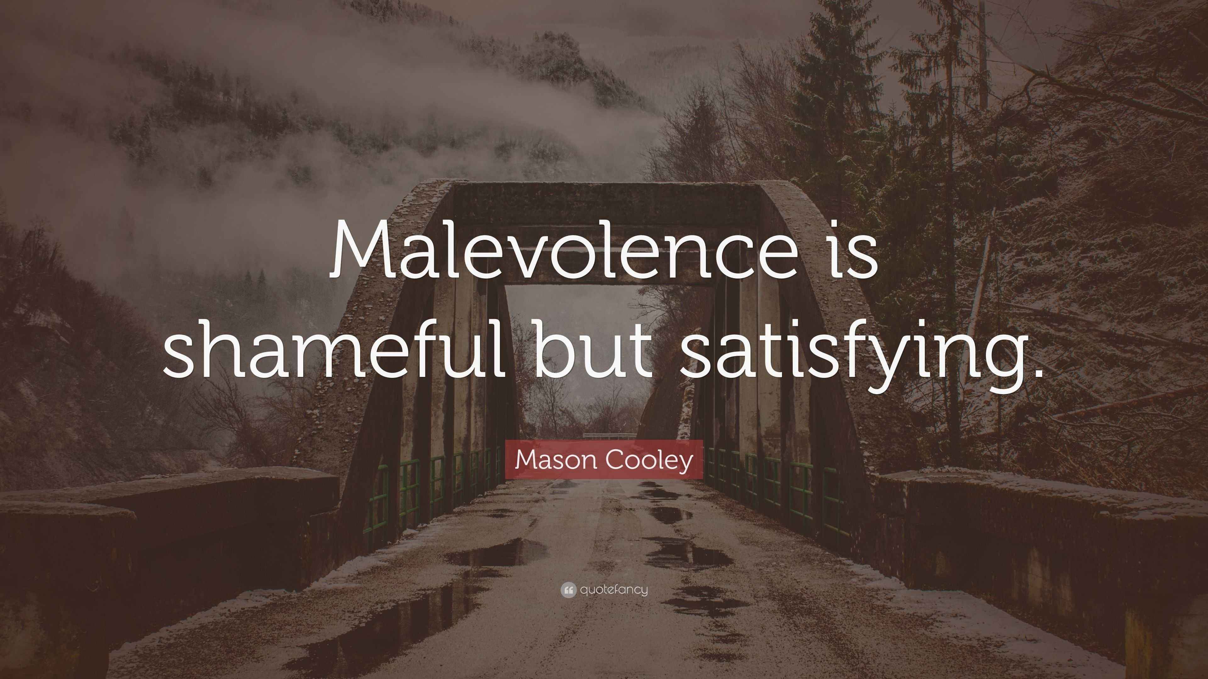 Mason Cooley Quote: “Malevolence is shameful but satisfying.”
