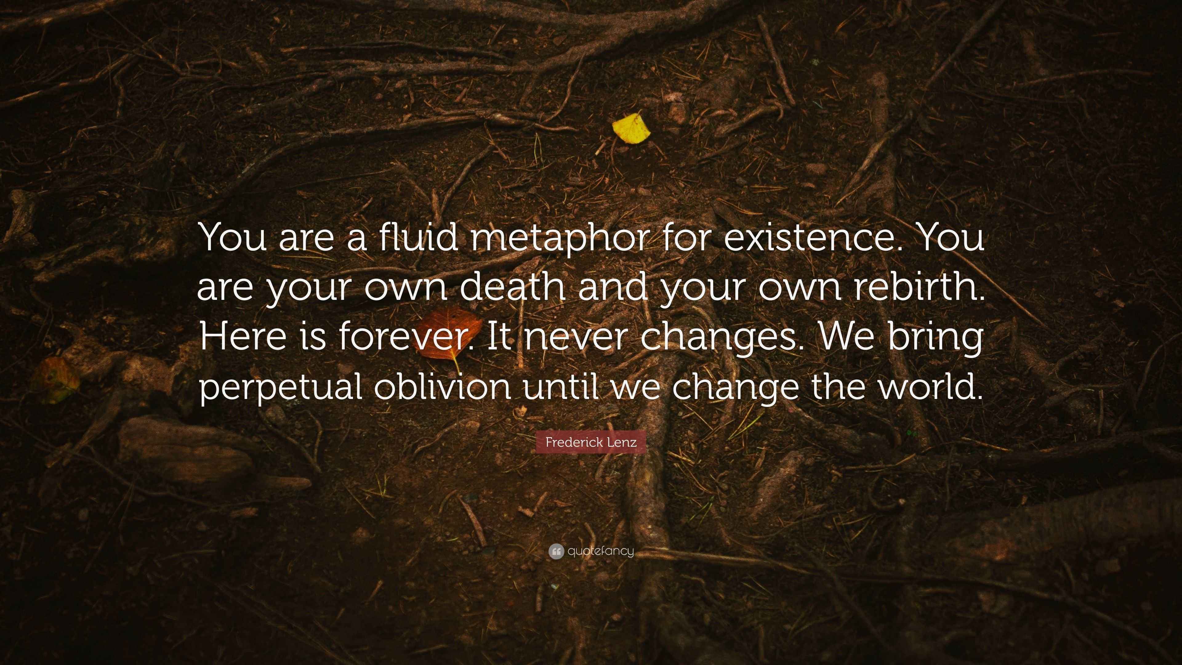 Frederick Lenz Quote: “You are a fluid metaphor for existence. You are ...