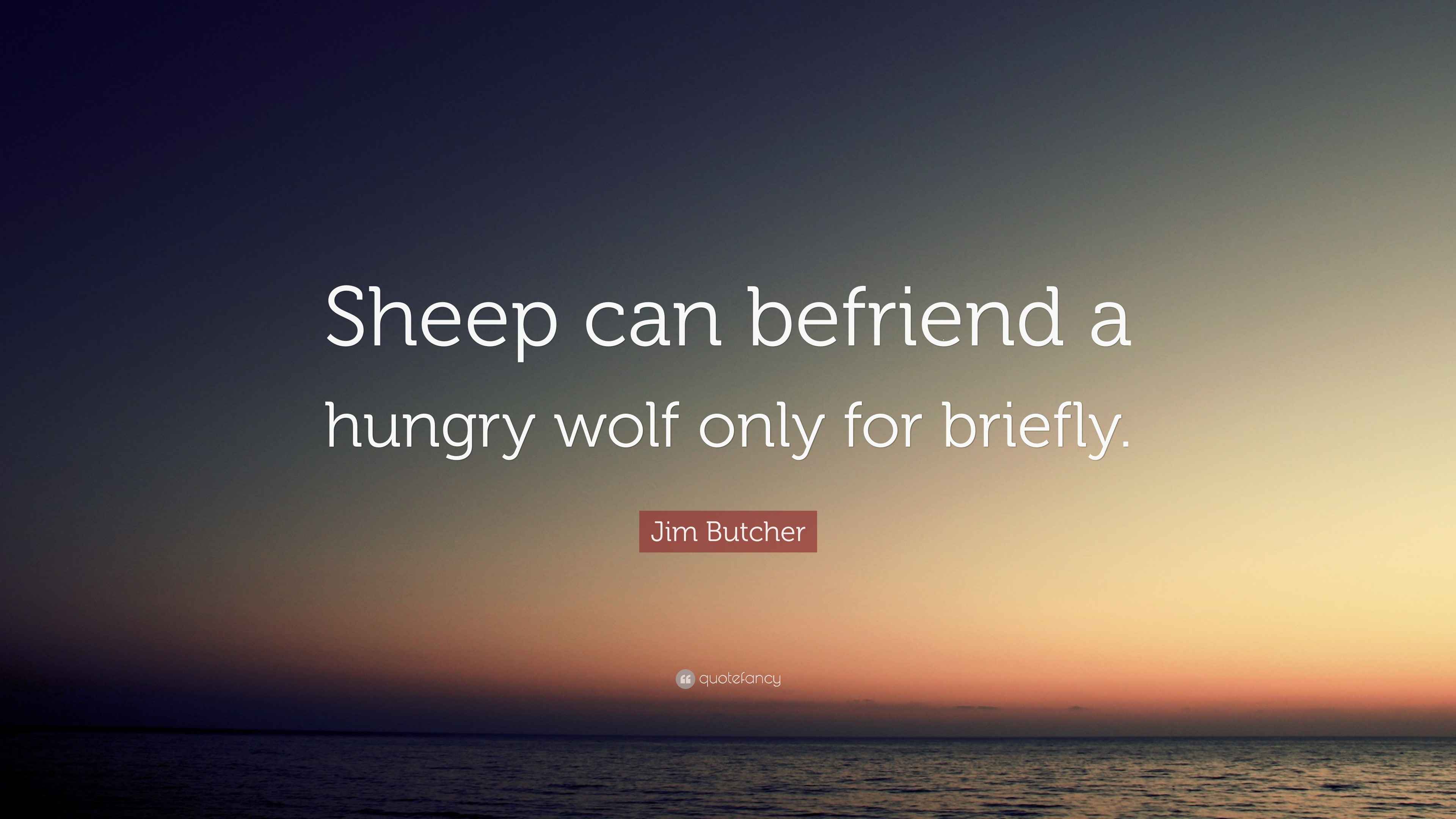 Jim Butcher Quote: “Sheep can befriend a hungry wolf only for briefly.”