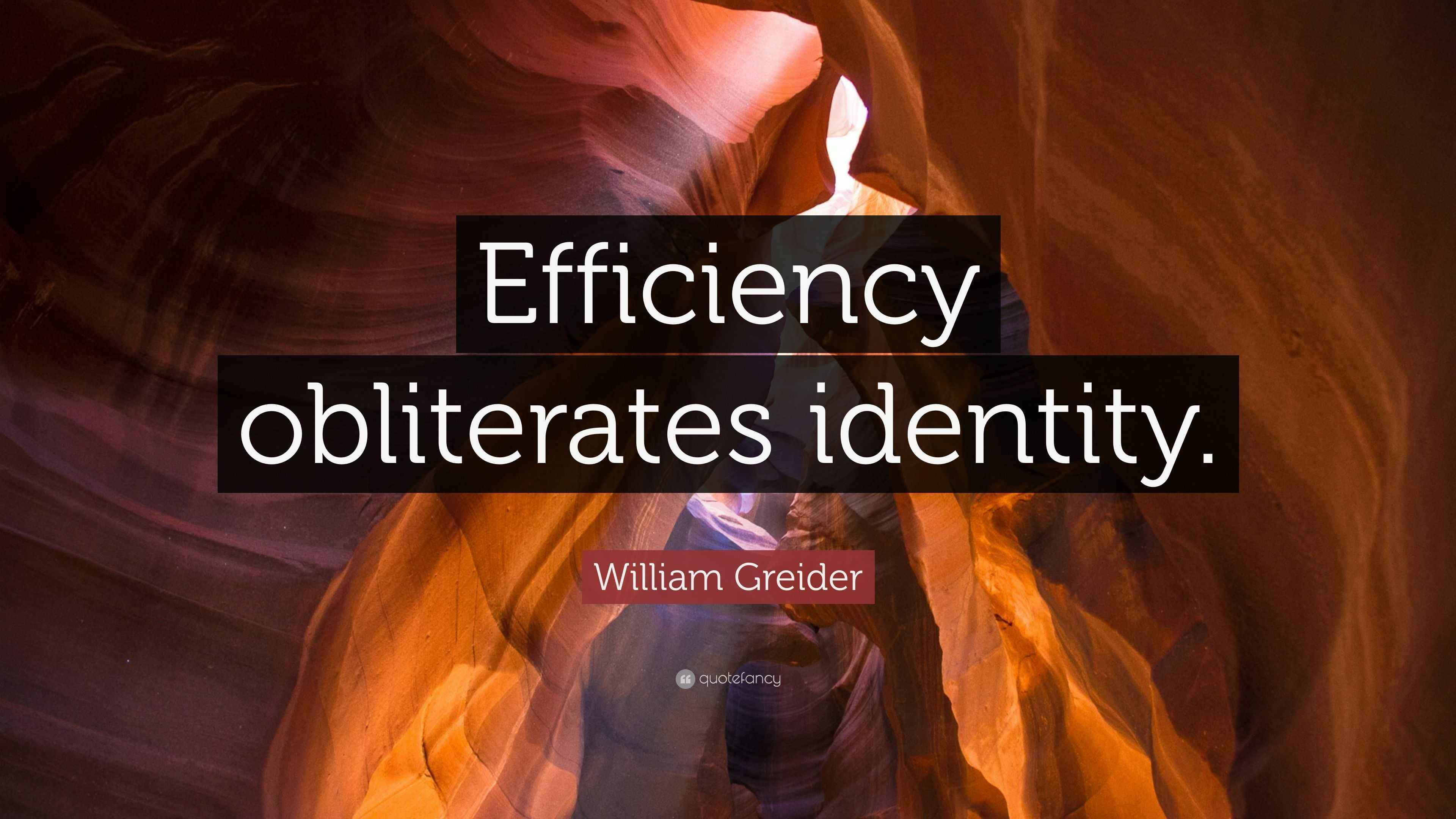 William Greider Quote: “Efficiency obliterates identity.”