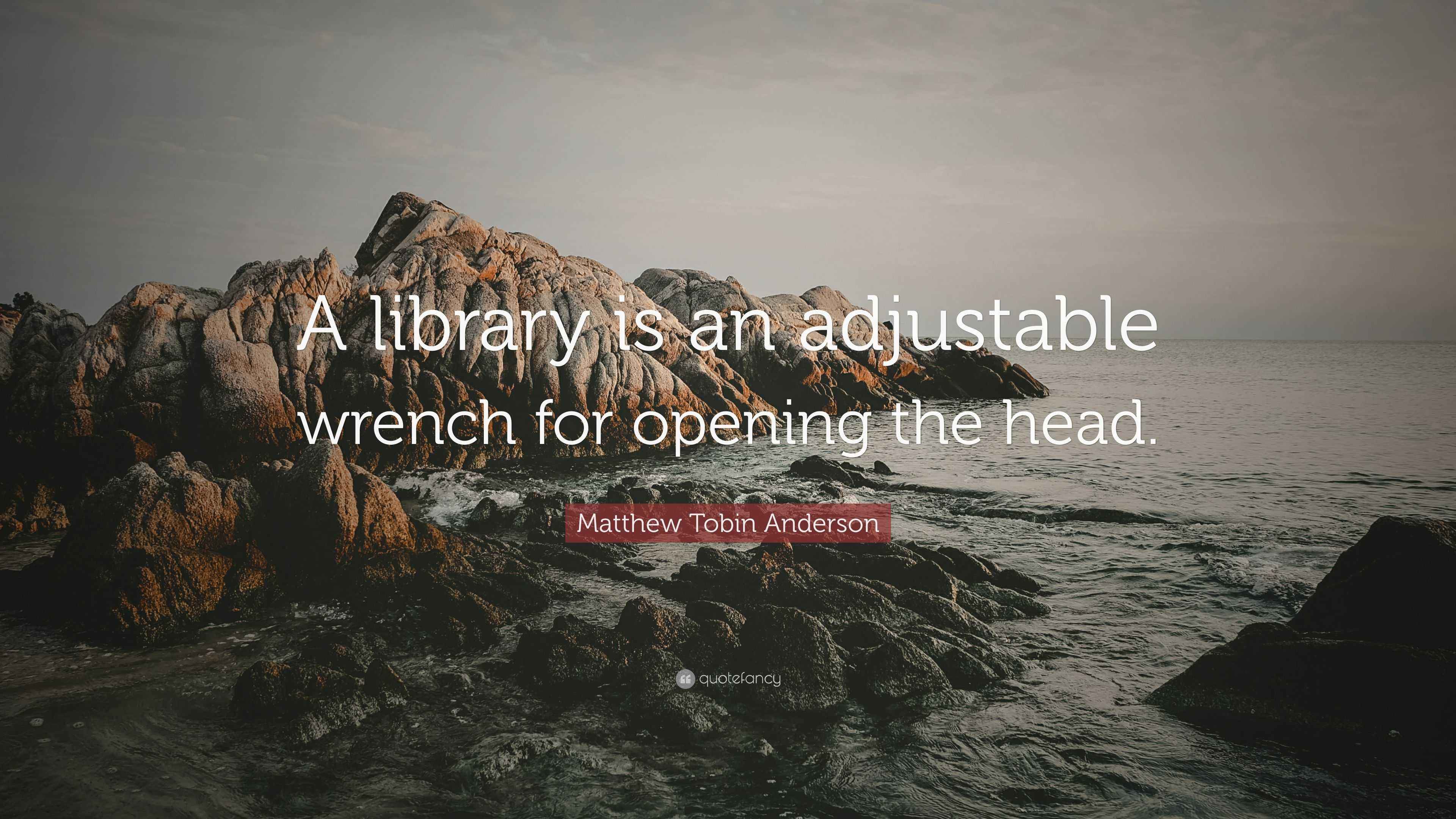 Matthew Tobin Anderson Quote: “A library is an adjustable wrench for ...