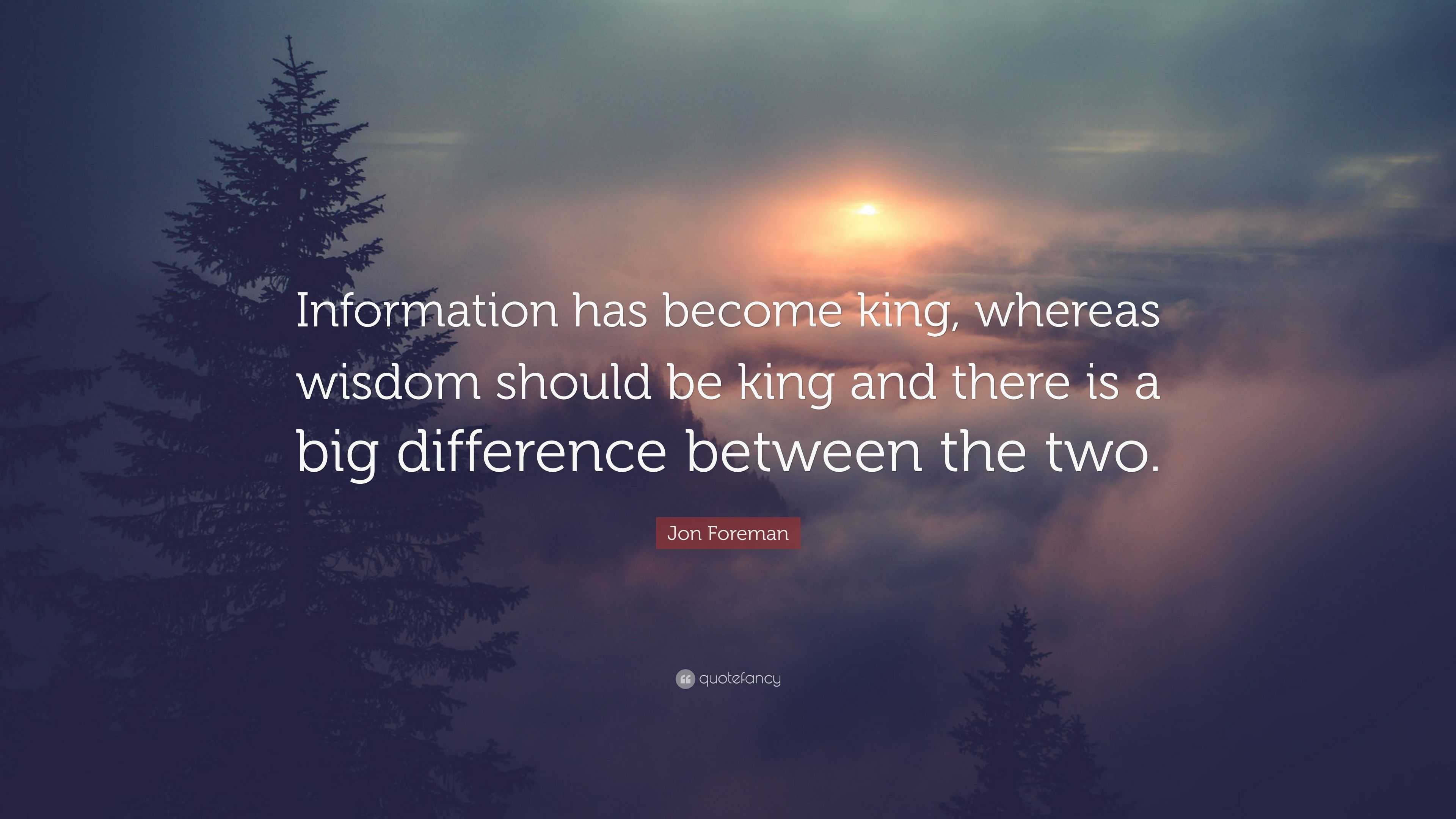 Jon Foreman Quote: “Information has become king, whereas wisdom should ...