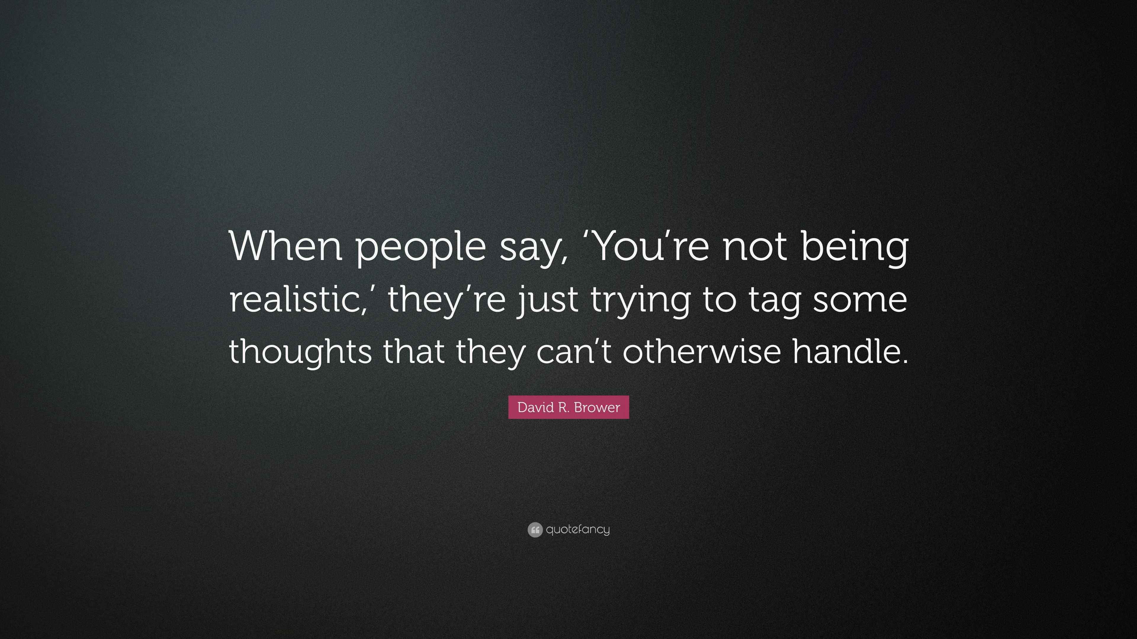 David R. Brower Quote: “When people say, ‘You’re not being realistic ...